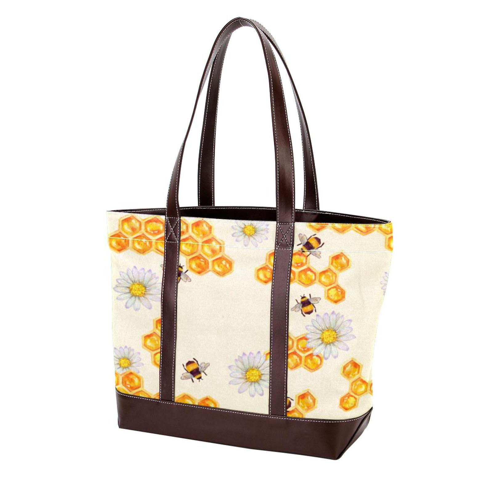 OWNTA Hand Painted Honeycomb with Bees-01 Pattern Canvas Leather Mix ...