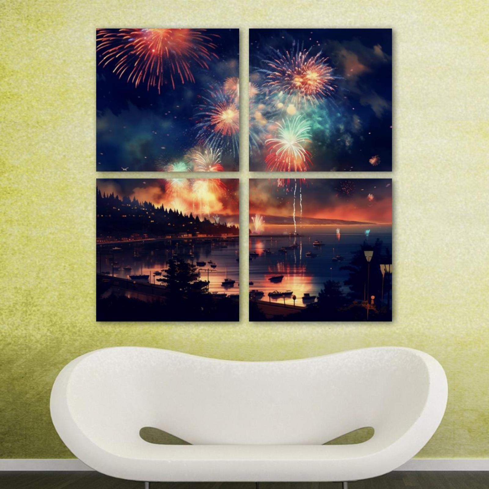 OWNTA Independence Day Fireworks Pattern 4PC Canvas Wall Art Paintings ...