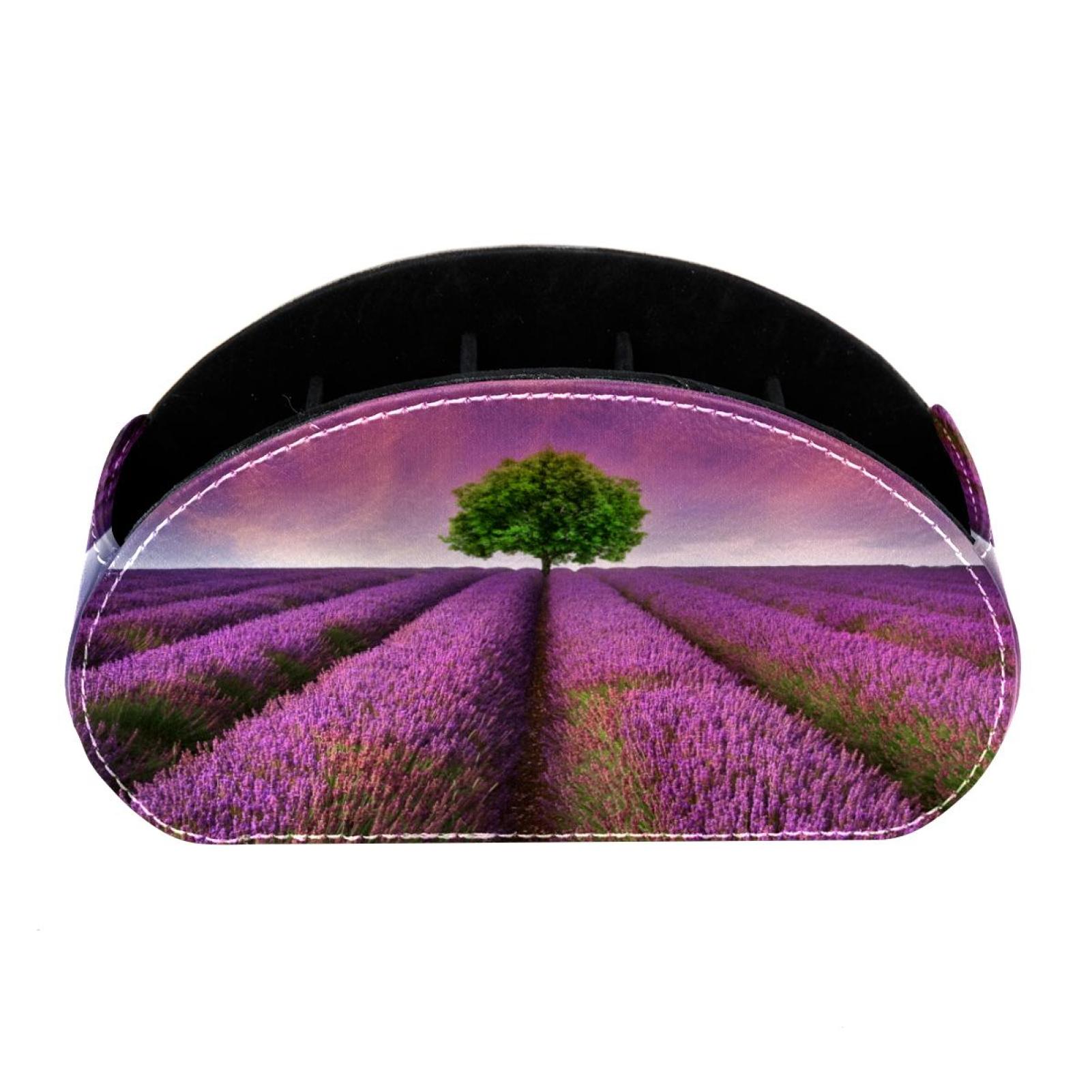 OWNTA Lavender Field Pattern PVC Leather Brush Holder with Five ...