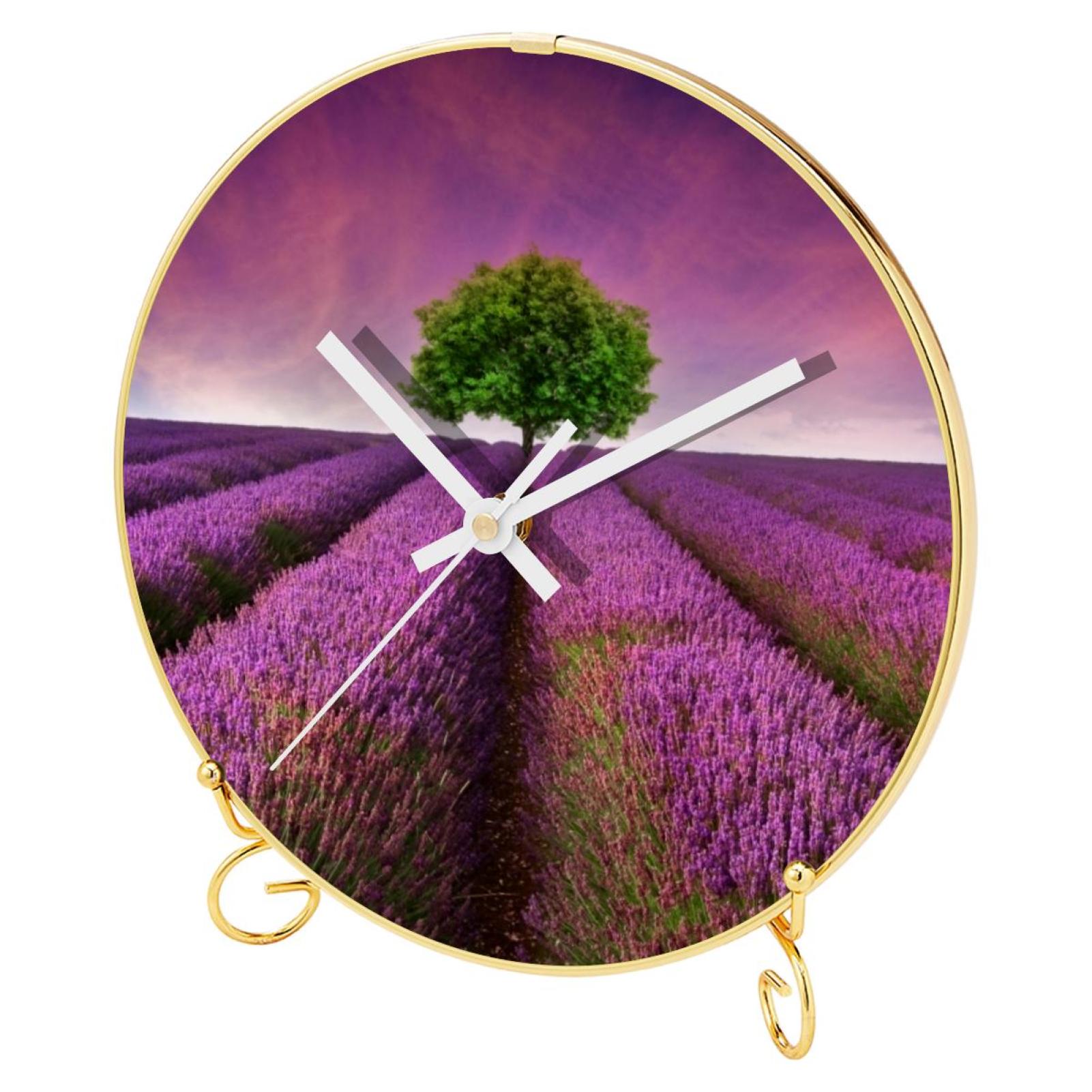 OWNTA Lavender Purple Flower Field Pattern Round Printed Wall Clocks ...