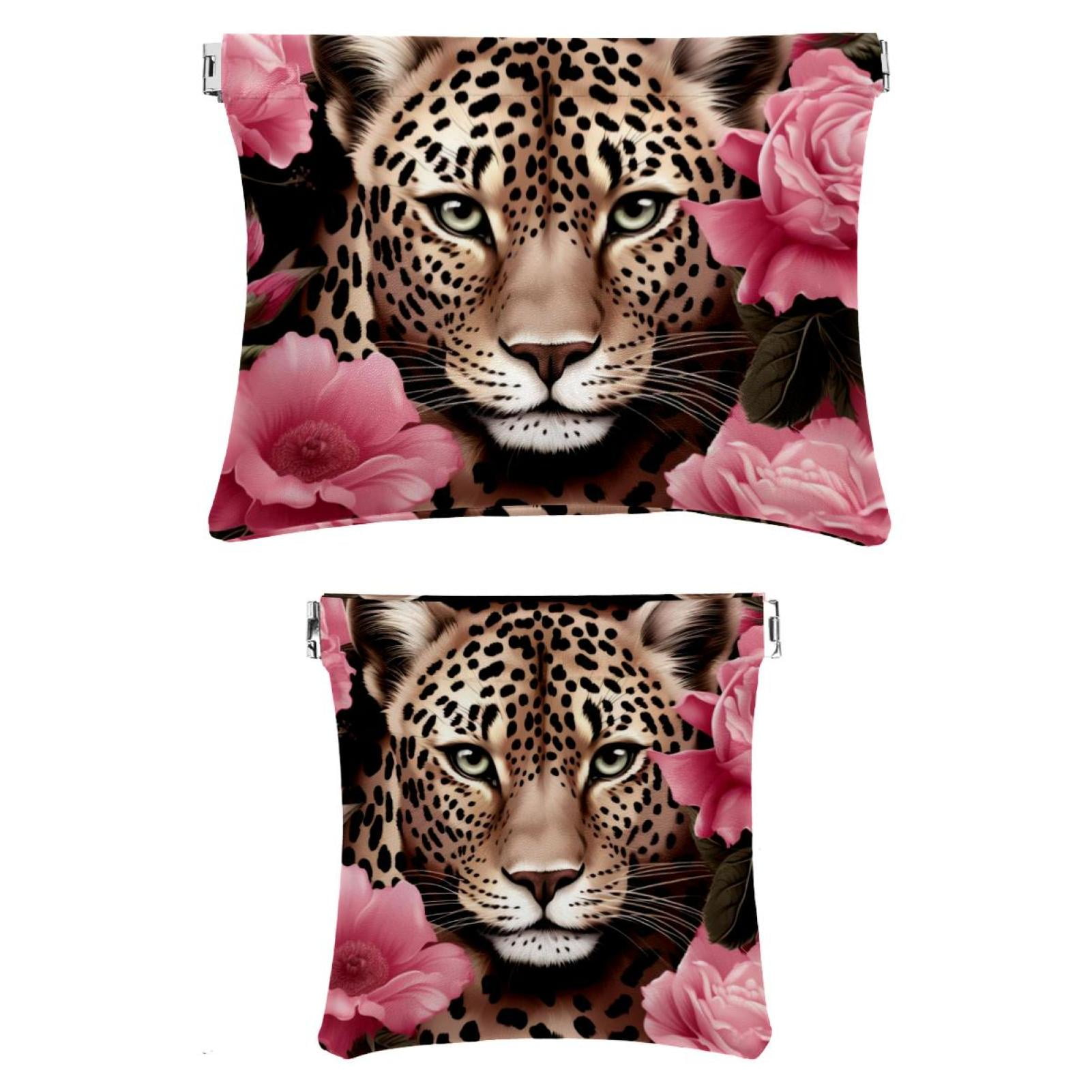 Ownta Leopard Among Rose Bushes Pattern Portable 2 Pack Pu Leather