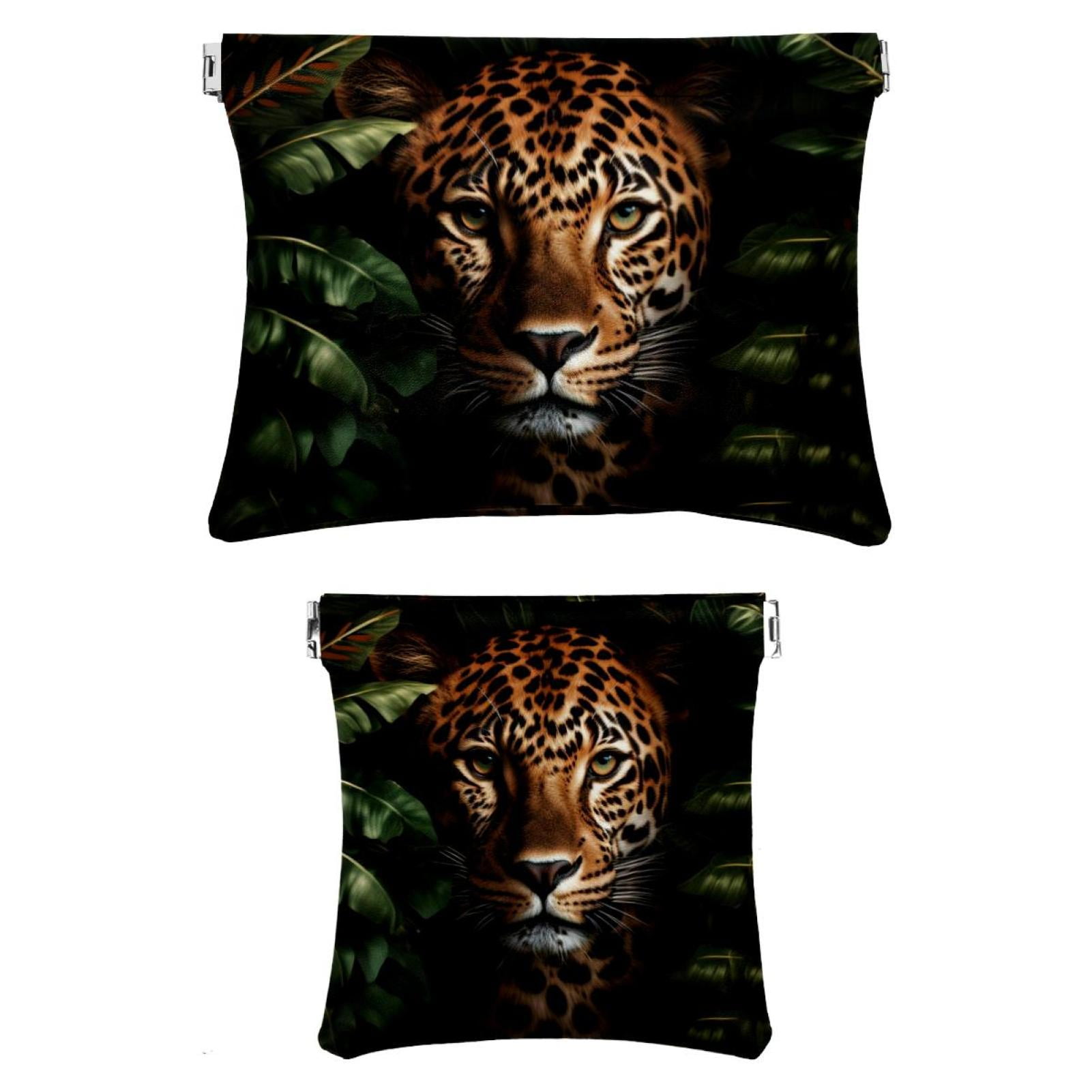 Ownta Leopard Pattern Portable 2 Pack Pu Leather Makeup Bag Set With