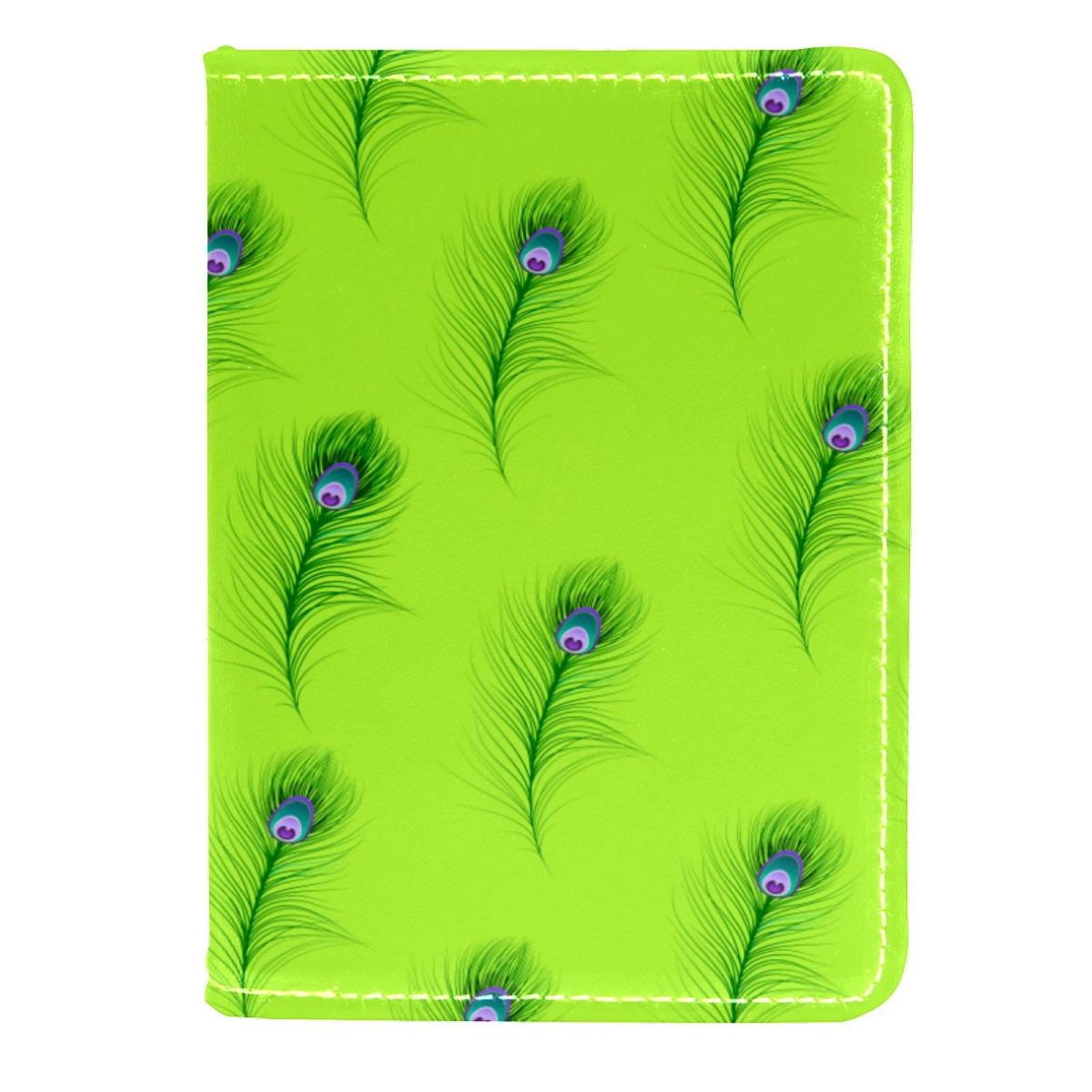 Ownta Light Green Feather Pattern Pu Leather Passport Wallet 4 5x6 5