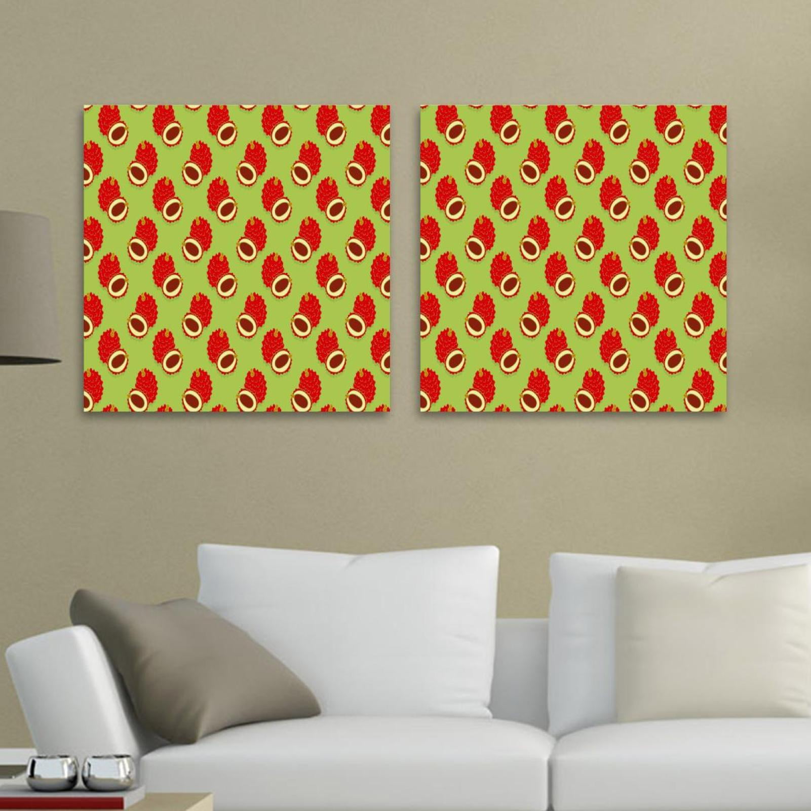 Ownta Lychee Fruits Pattern Green Background Pattern 2pc Canvas Wall
