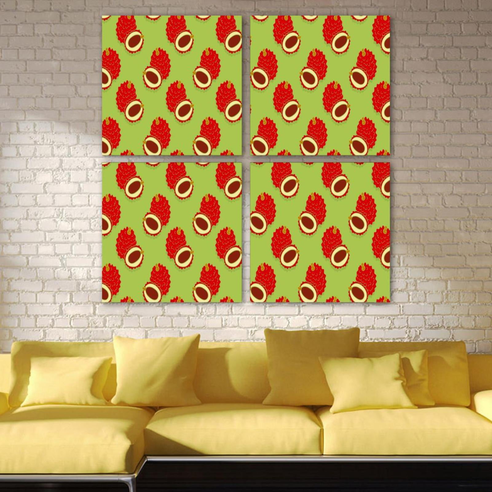 Ownta Lychee Fruits Pattern Green Background Pattern 4pc Frameless