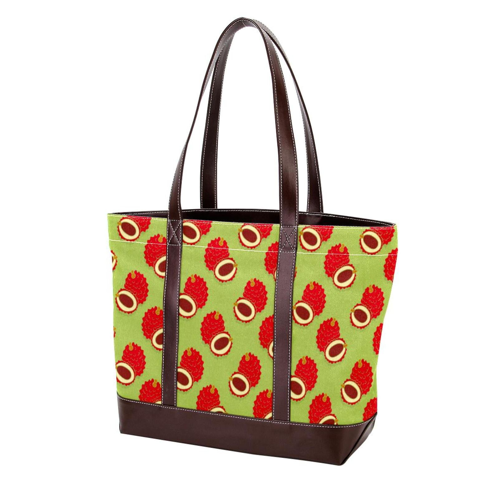 Ownta Lychee Fruits Pattern Green Background Pattern Canvas Leather Mix