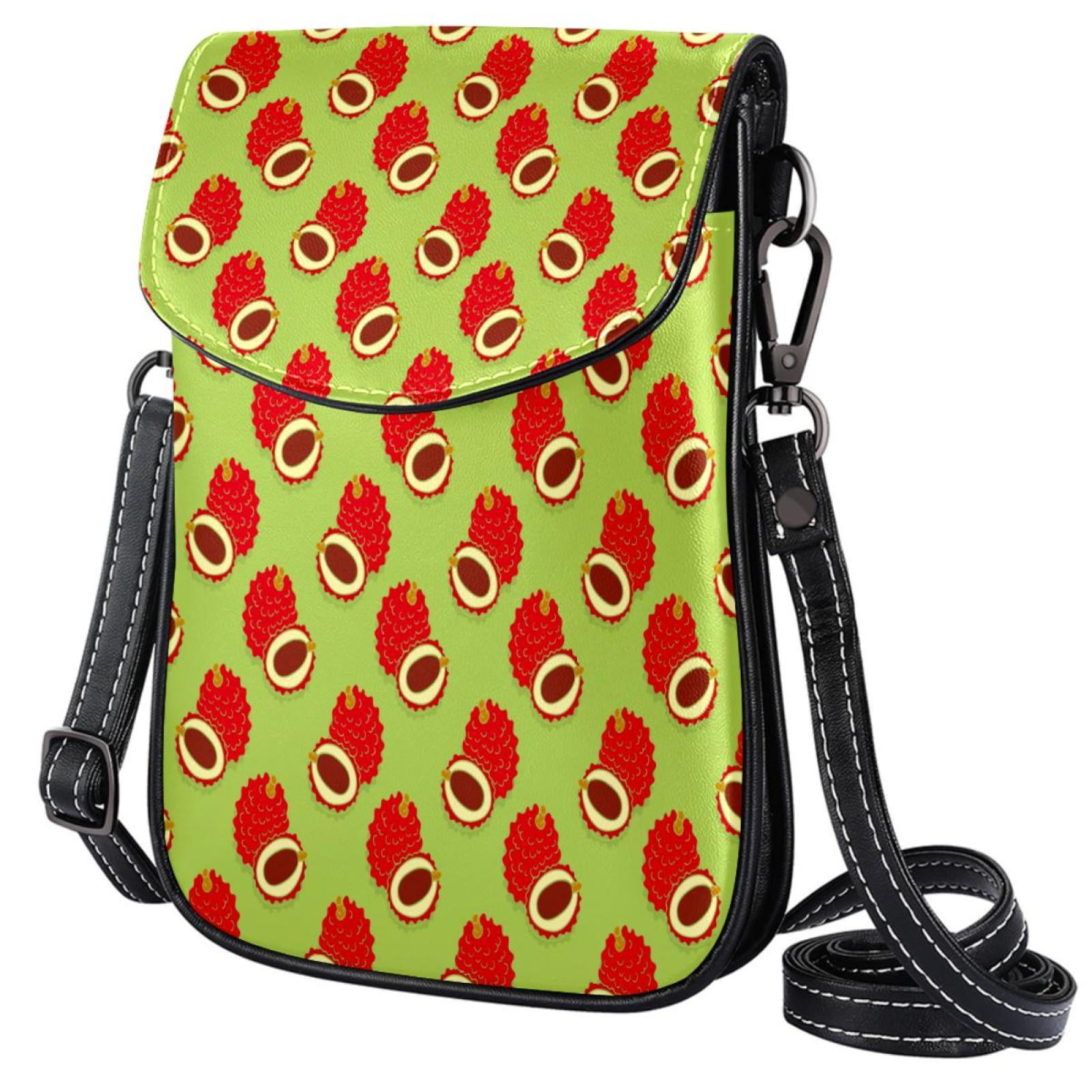 Ownta Lychee Fruits Pattern Green Background Pattern Diagonal Leather