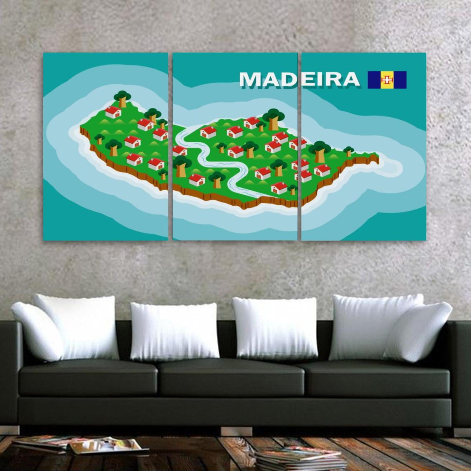 OWNTA Madeira Map Pattern 3PC Frameless Canvas Wall Art Paintings for ...