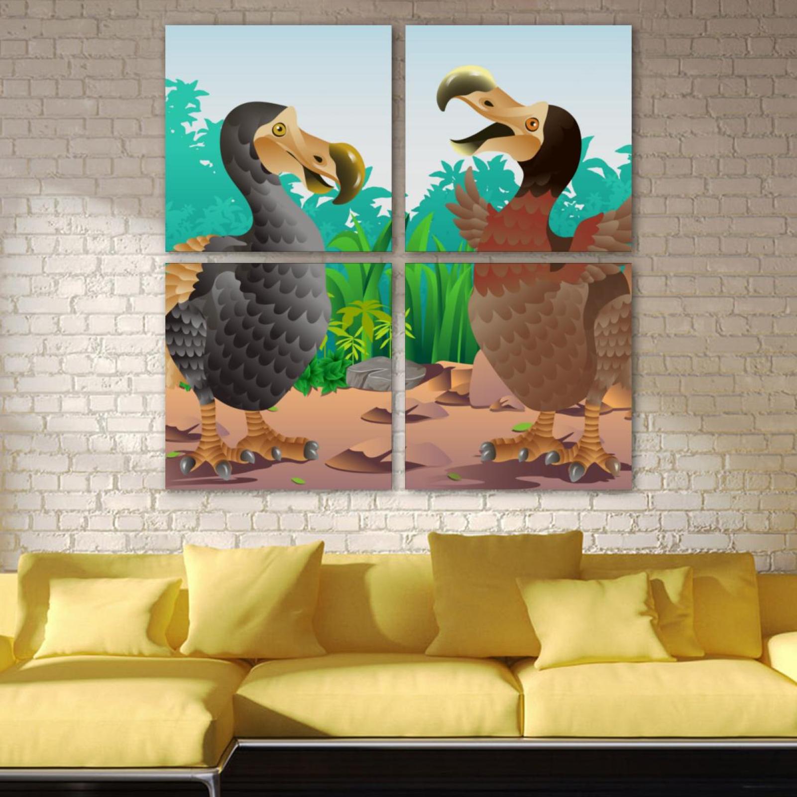 OWNTA Male and Female Dodo Birds Pattern 4PC Frameless Canvas Wall Art ...