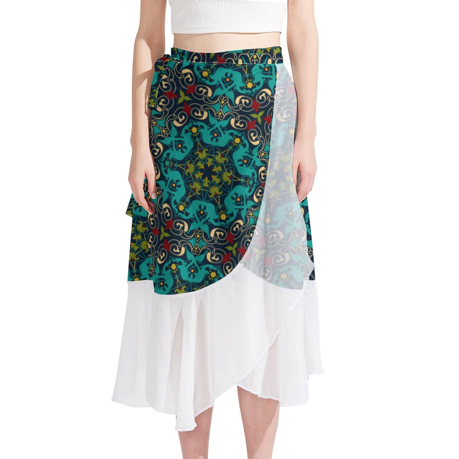 OWNTA Mandala Green Pattern Stunning Chiffon Beach Skirts: Women's Breathable and Stylish Summer ...