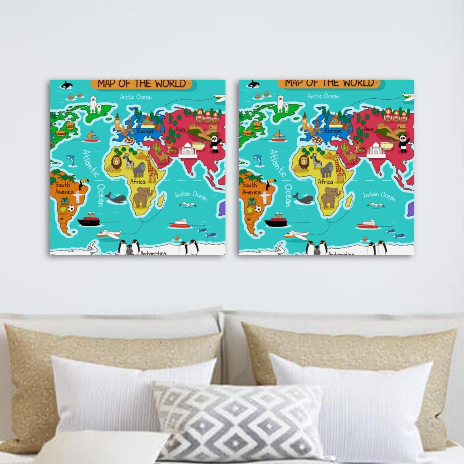 OWNTA Map of the World Pattern 2PC Canvas Wall Art Paintings for Living ...