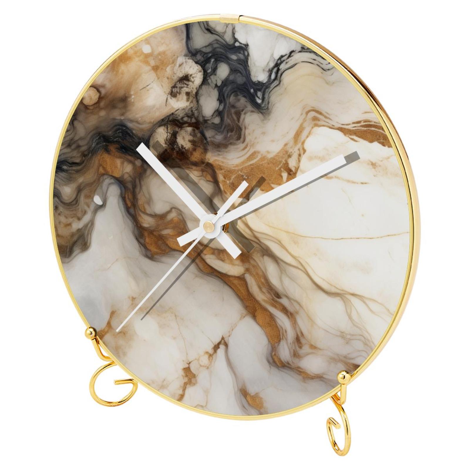 OWNTA Marble Pattern Round Printed Wall Clocks with Hooks and Gold ...