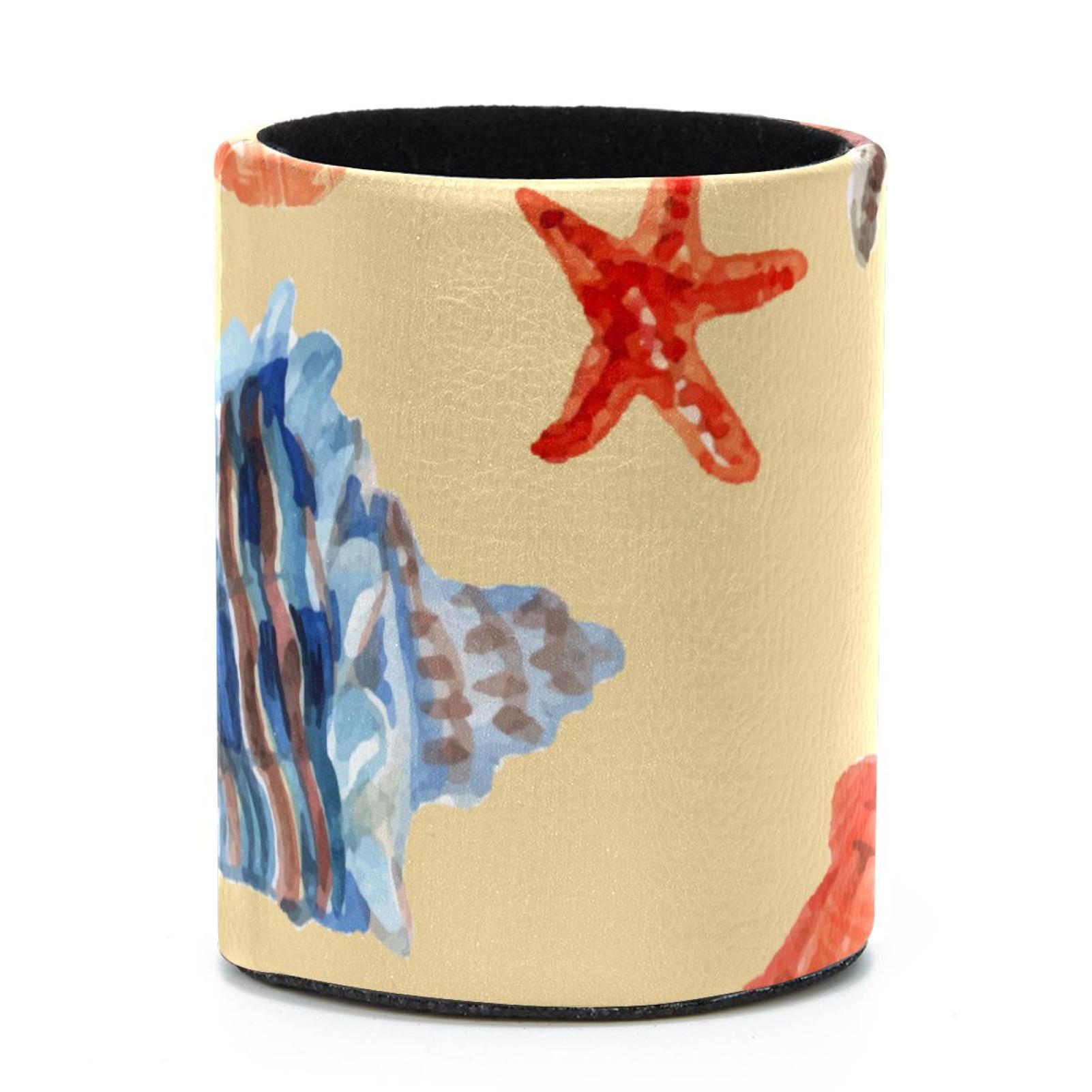 OWNTA Marine Sea Shells Starfish Pattern PVC Leather Cylinder Pen ...