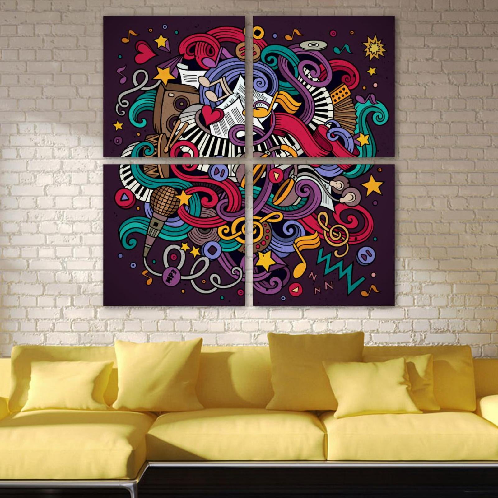 OWNTA Musical Piano Notes Pattern 4PC Frameless Canvas Wall Art ...