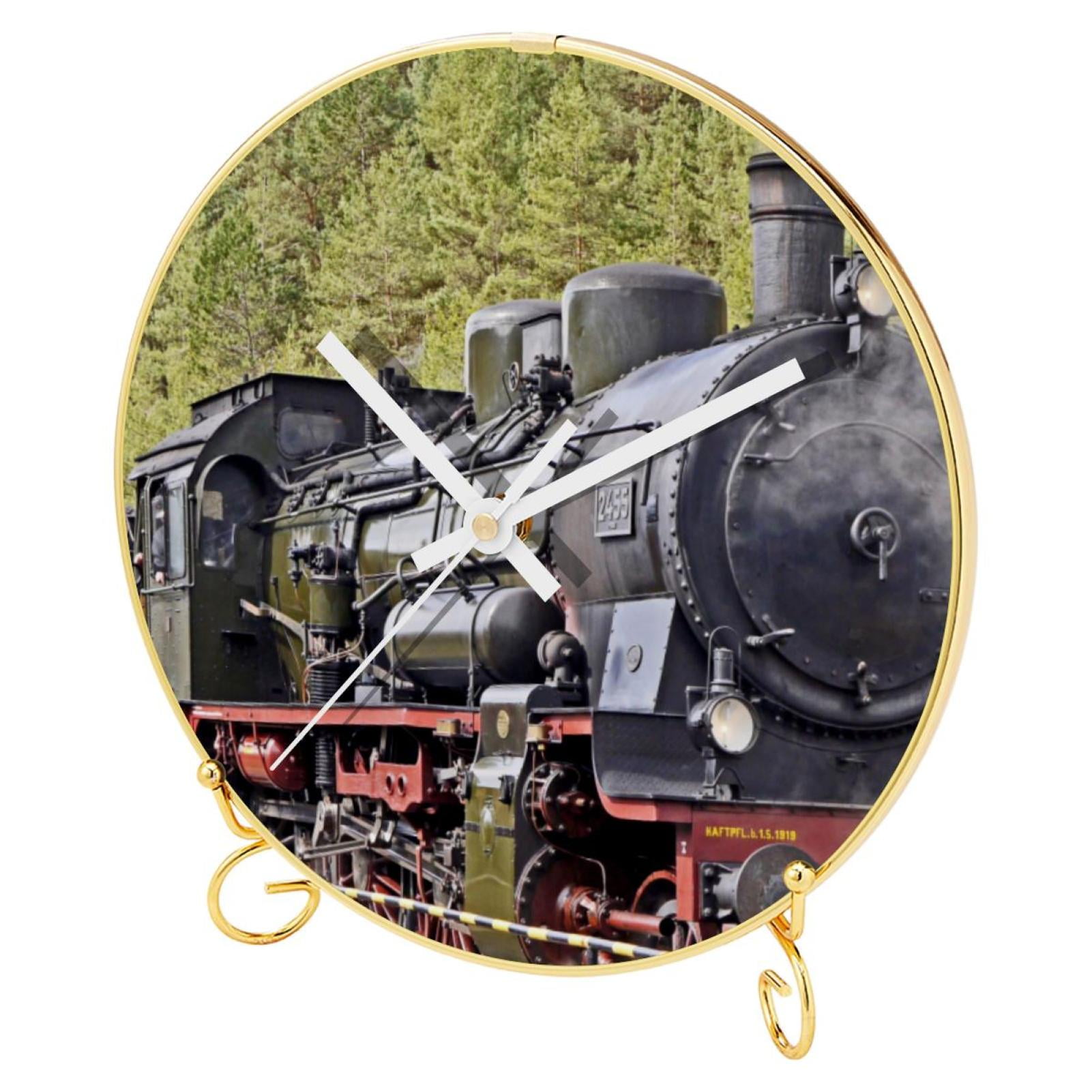 OWNTA Old Steam Train Locomotive Pattern Round Printed Wall Clocks with ...