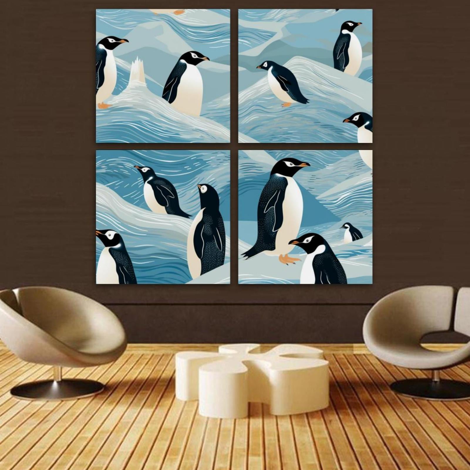 OWNTA Penguin Pattern 4PC Frameless Canvas Wall Art Paintings for ...