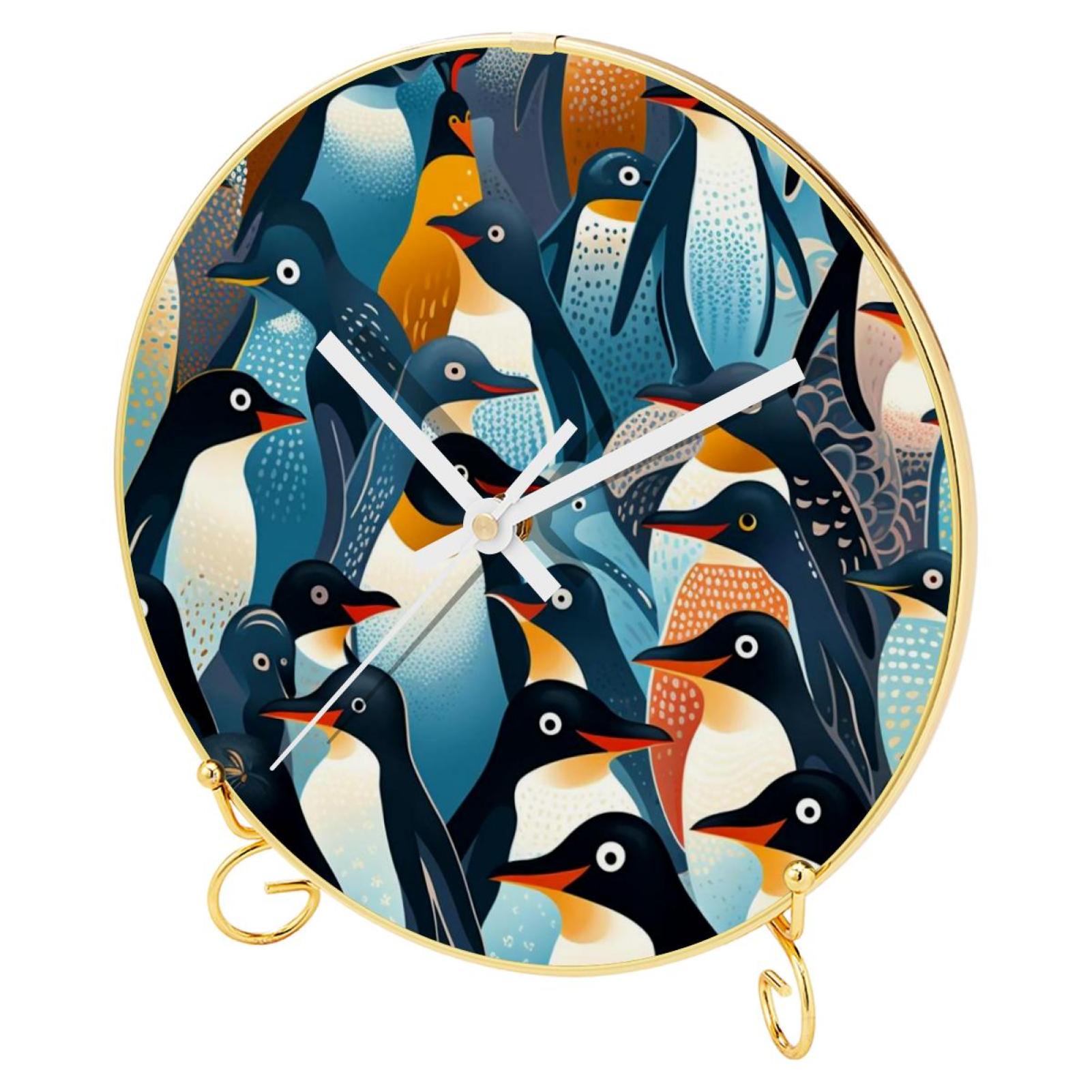 OWNTA Penguin Pattern Round Printed Wall Clocks with Hooks and Gold ...