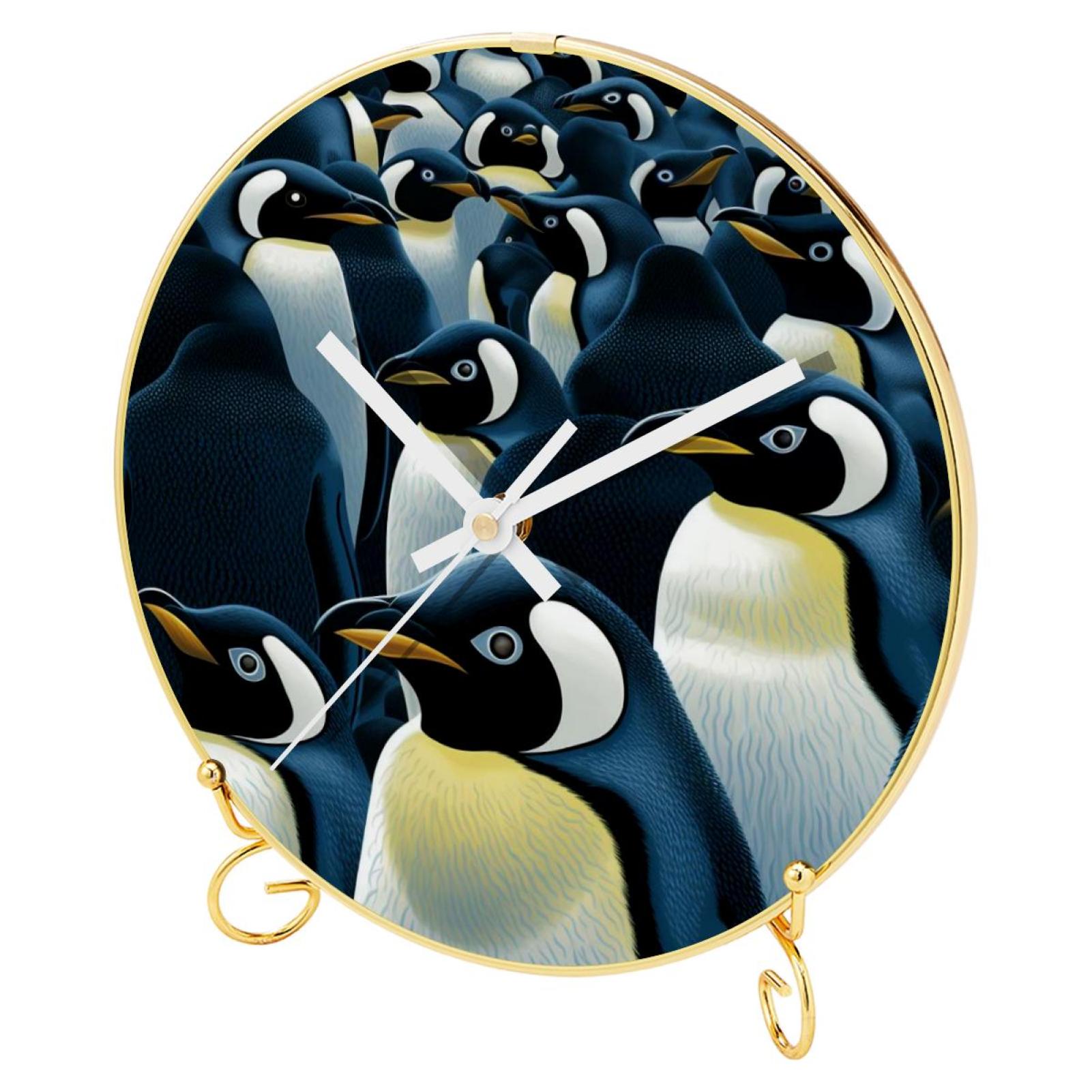 OWNTA Penguin Pattern Round Printed Wall Clocks with Hooks and Gold ...