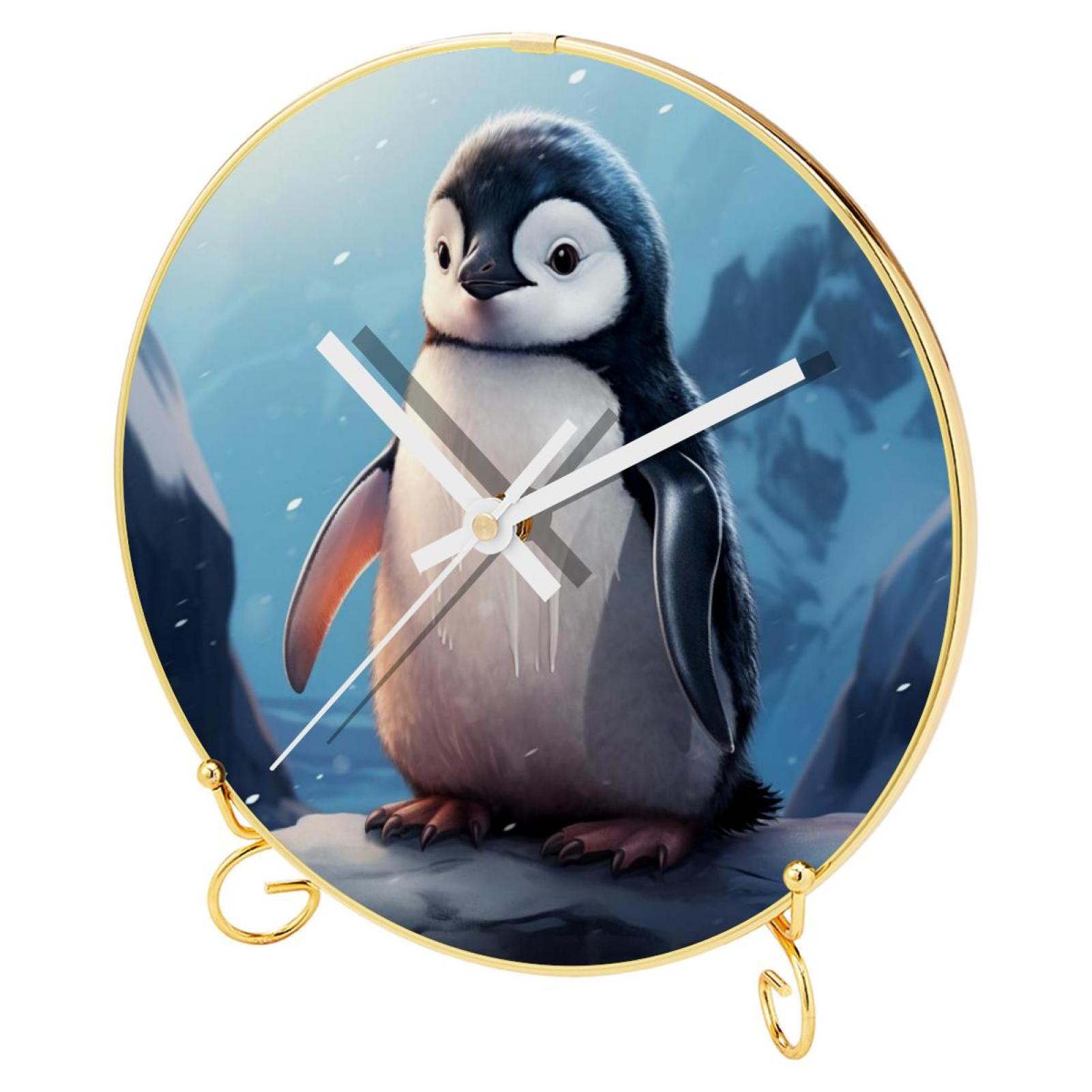 OWNTA Penguin Pattern Round Printed Wall Clocks with Hooks and Gold ...