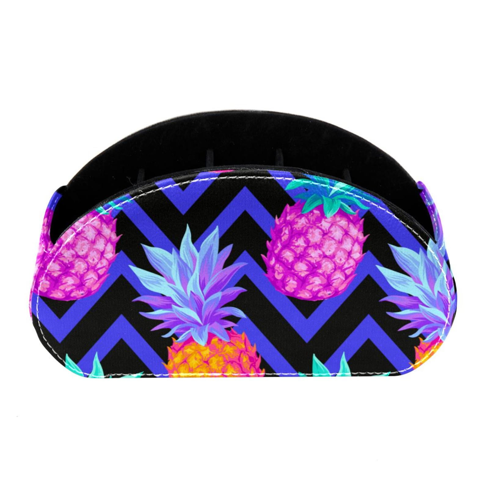 Ownta Pineapple Purple Pattern Pvc Leather Brush Holder With Five