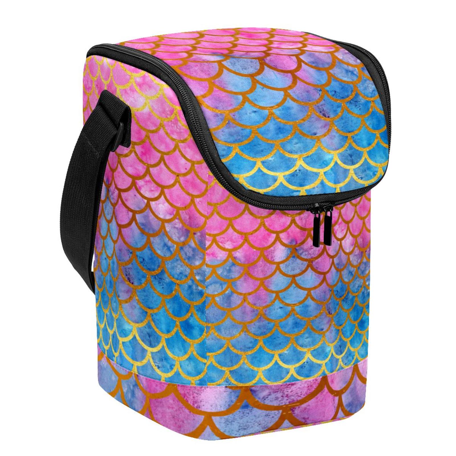 OWNTA Pink Blue Mermaid Scale Pattern Tote Lunch Bag with Adjustable ...