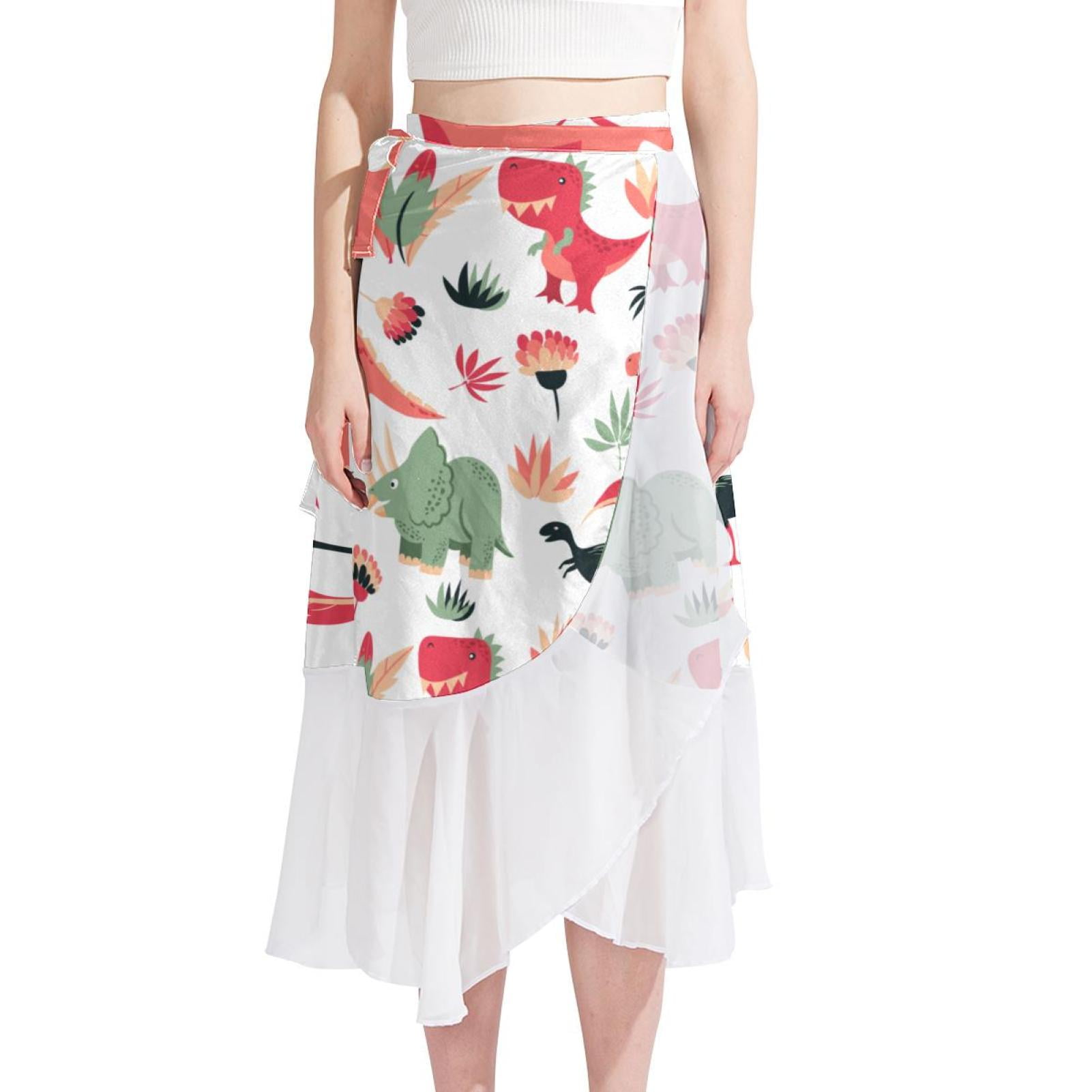 OWNTA Pink Dinosaur Pattern Stunning Chiffon Beach Skirts: Women's Breathable and Stylish Summer ...