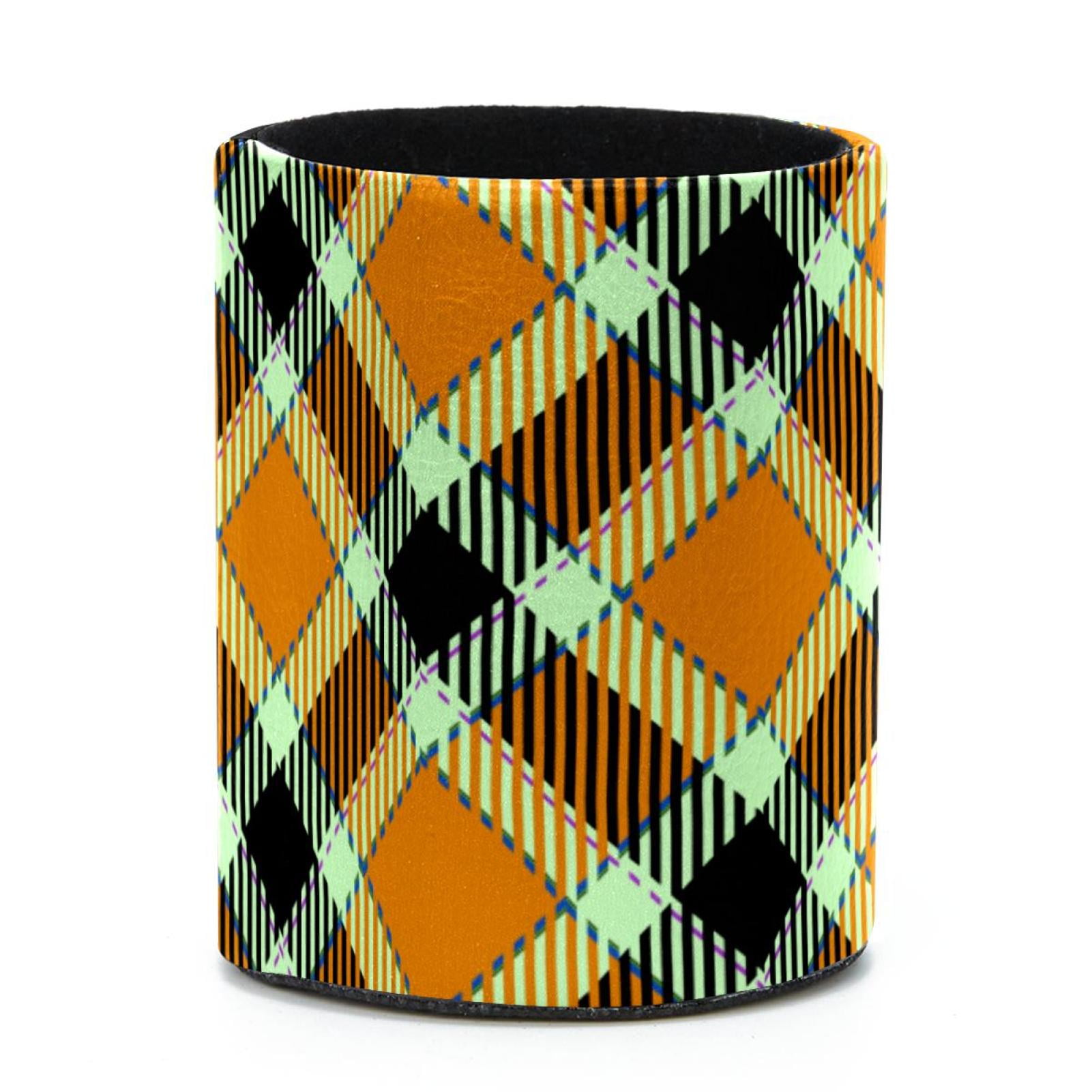 Ownta Plaid Pattern Pattern Pvc Leather Cylinder Pen Holder Pencil