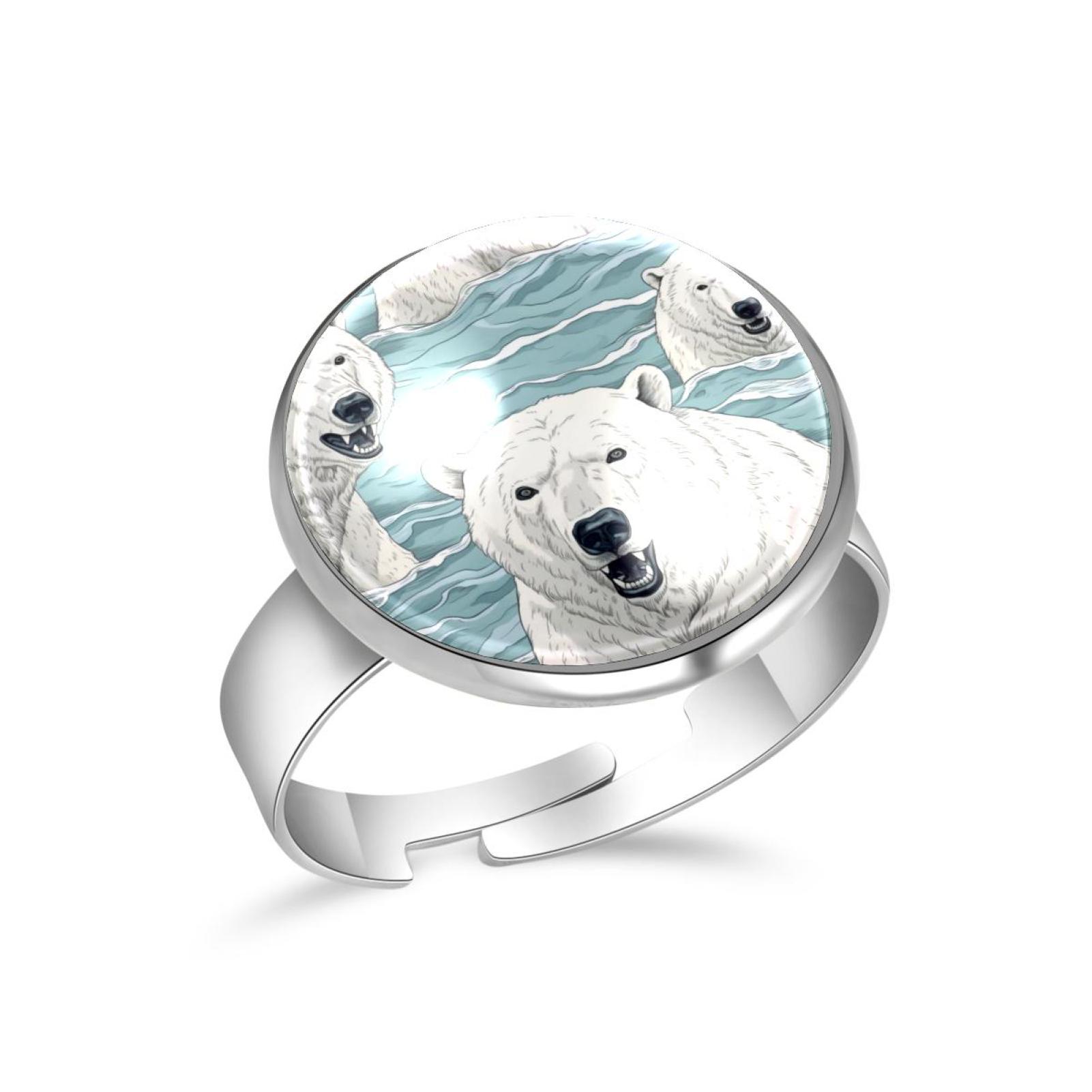 OWNTA Polar Bear Pattern Stainless Steel Adjustable Statement Ring with Unique Pattern ...