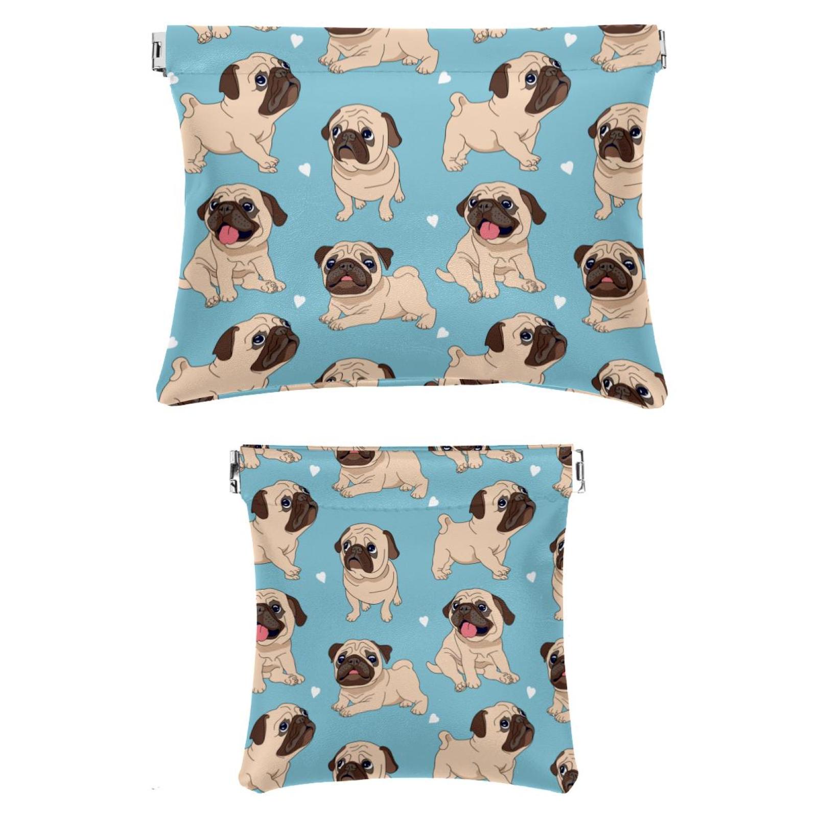 OWNTA Pugs Puppies Dog Pattern Portable 2-Pack PU Leather Makeup Bag ...