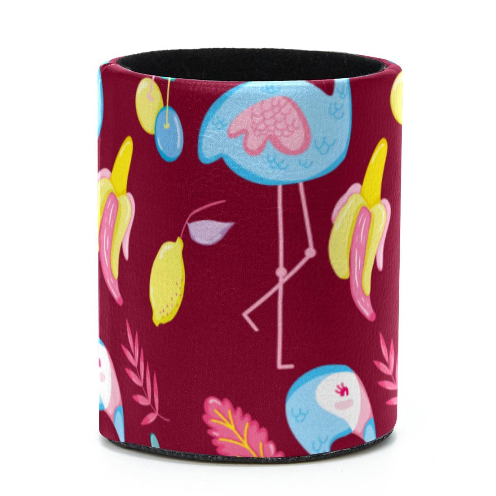 Ownta Punchy Pastel Flamingo And Fruits Pattern Pvc Leather Cylinder