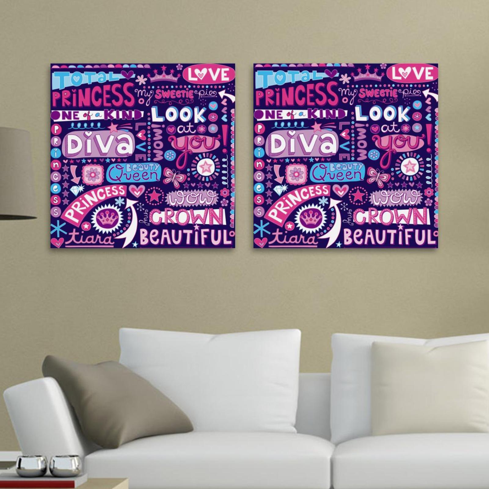 OWNTA Purple Letter Pattern 2PC Canvas Wall Art Paintings for Living ...