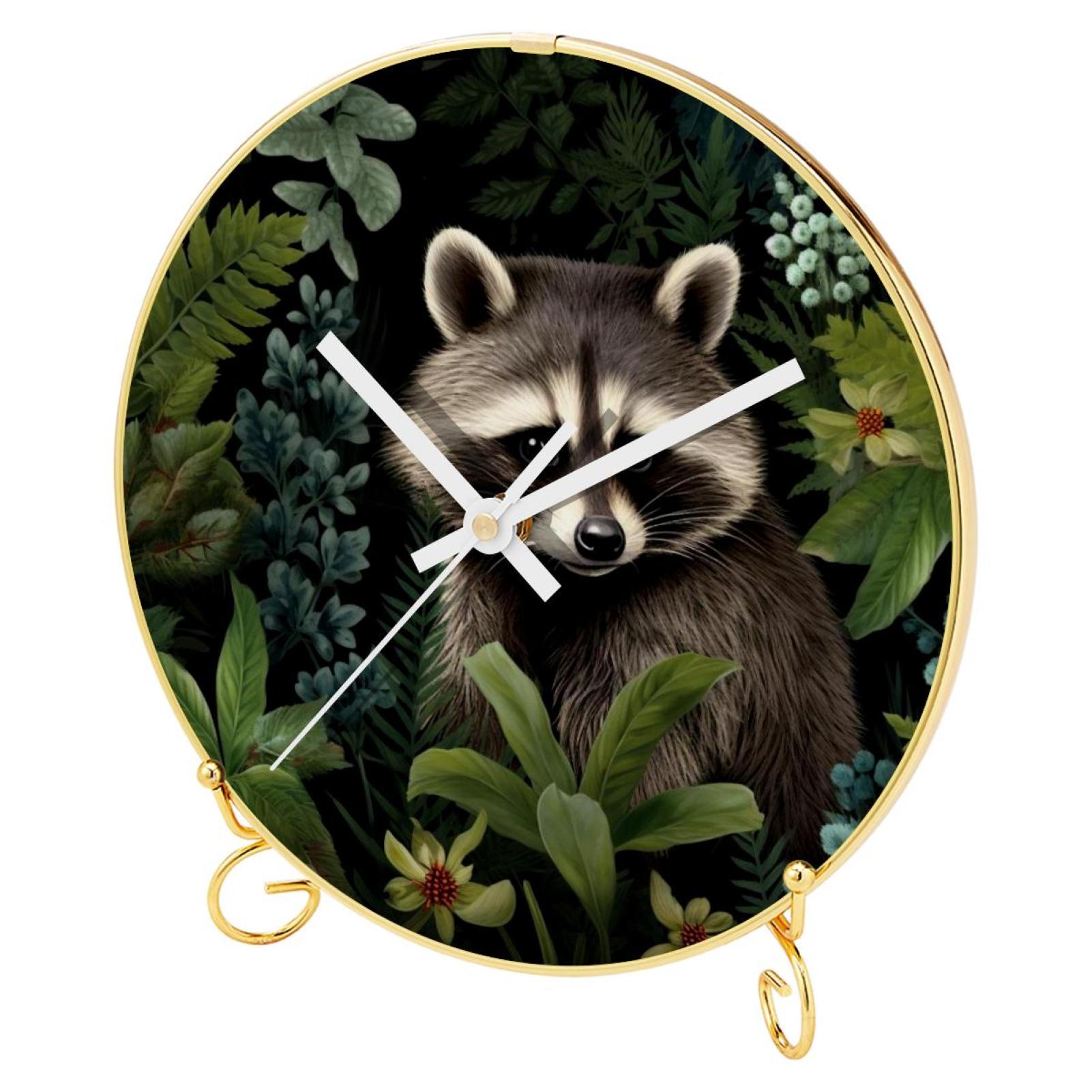 OWNTA Raccoon Pattern Round Printed Wall Clocks with Hooks and Gold ...