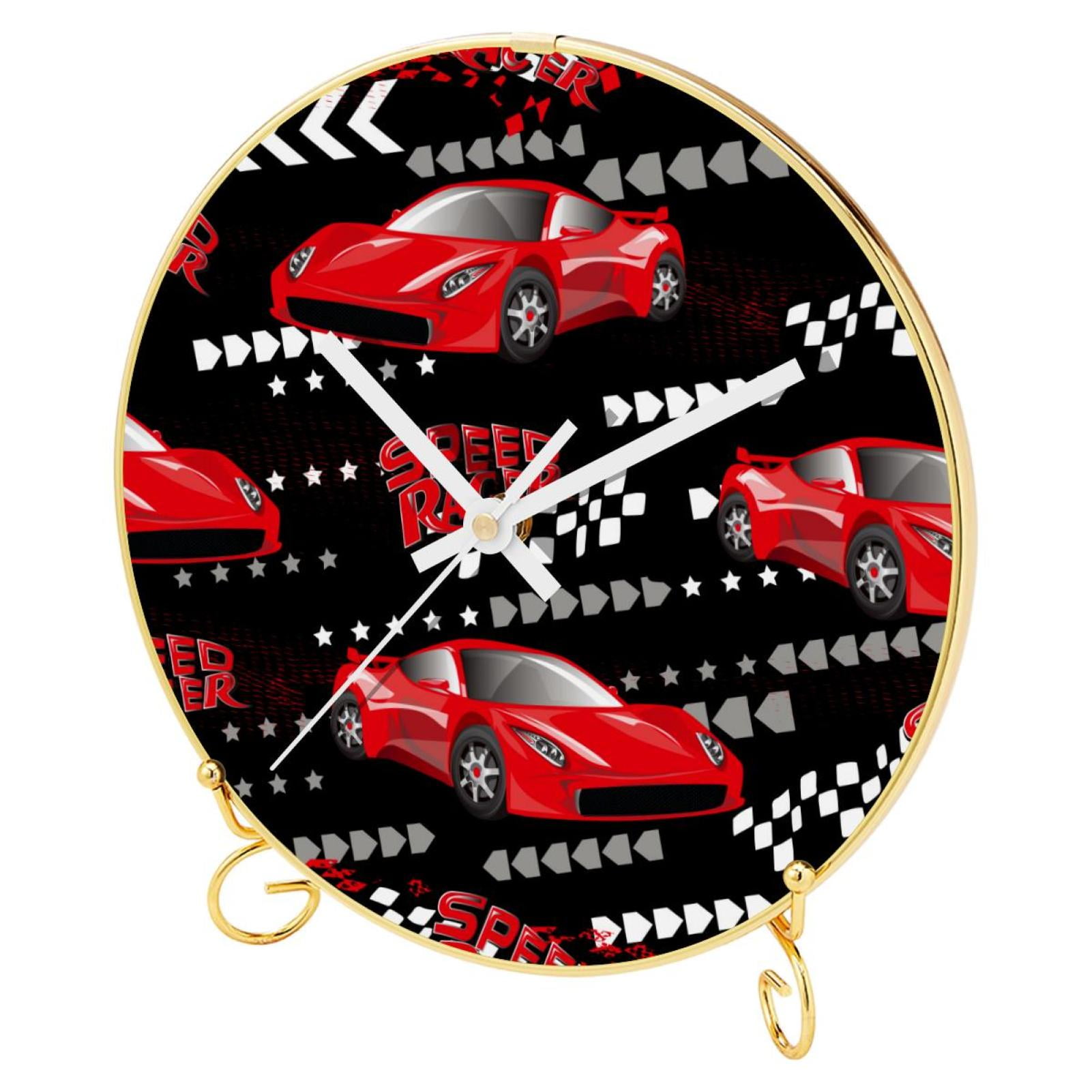 OWNTA Racing Car Pattern Round Printed Wall Clocks with Hooks and Gold ...