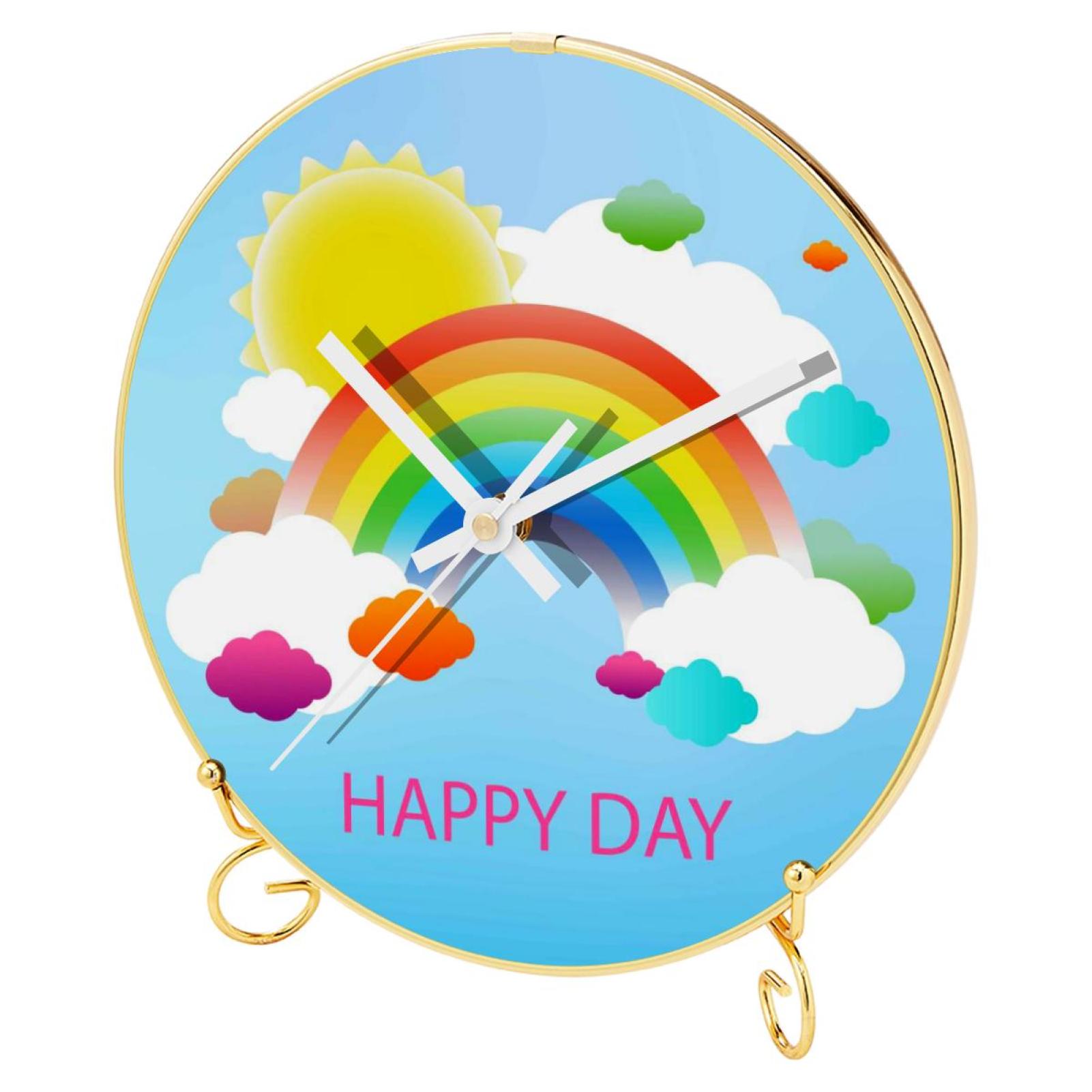OWNTA Rainbow Colorful Clouds Sun Pattern Round Printed Wall Clocks ...