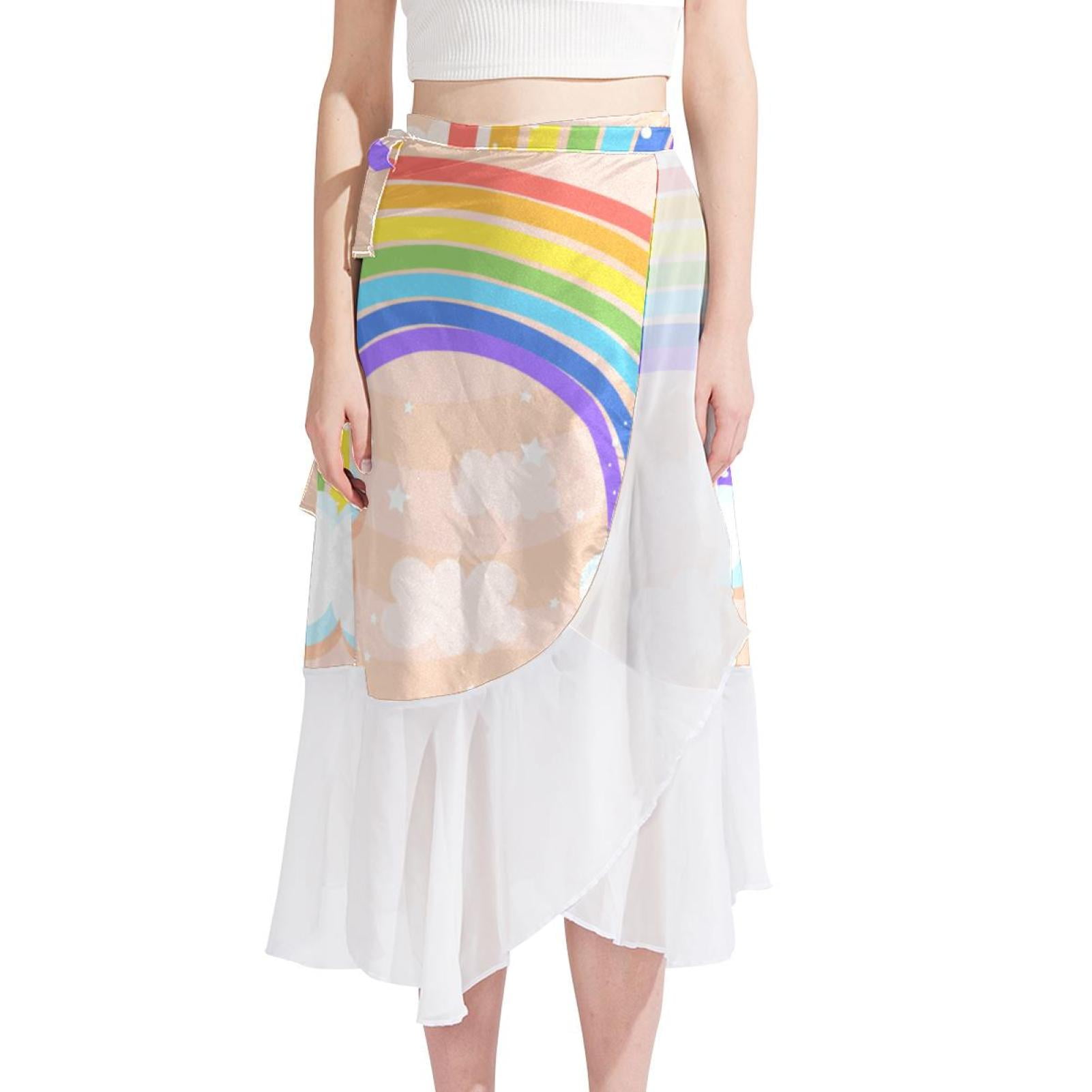 OWNTA Rainbow Pattern Stunning Chiffon Beach Skirts: Women's Breathable and Stylish Summer ...