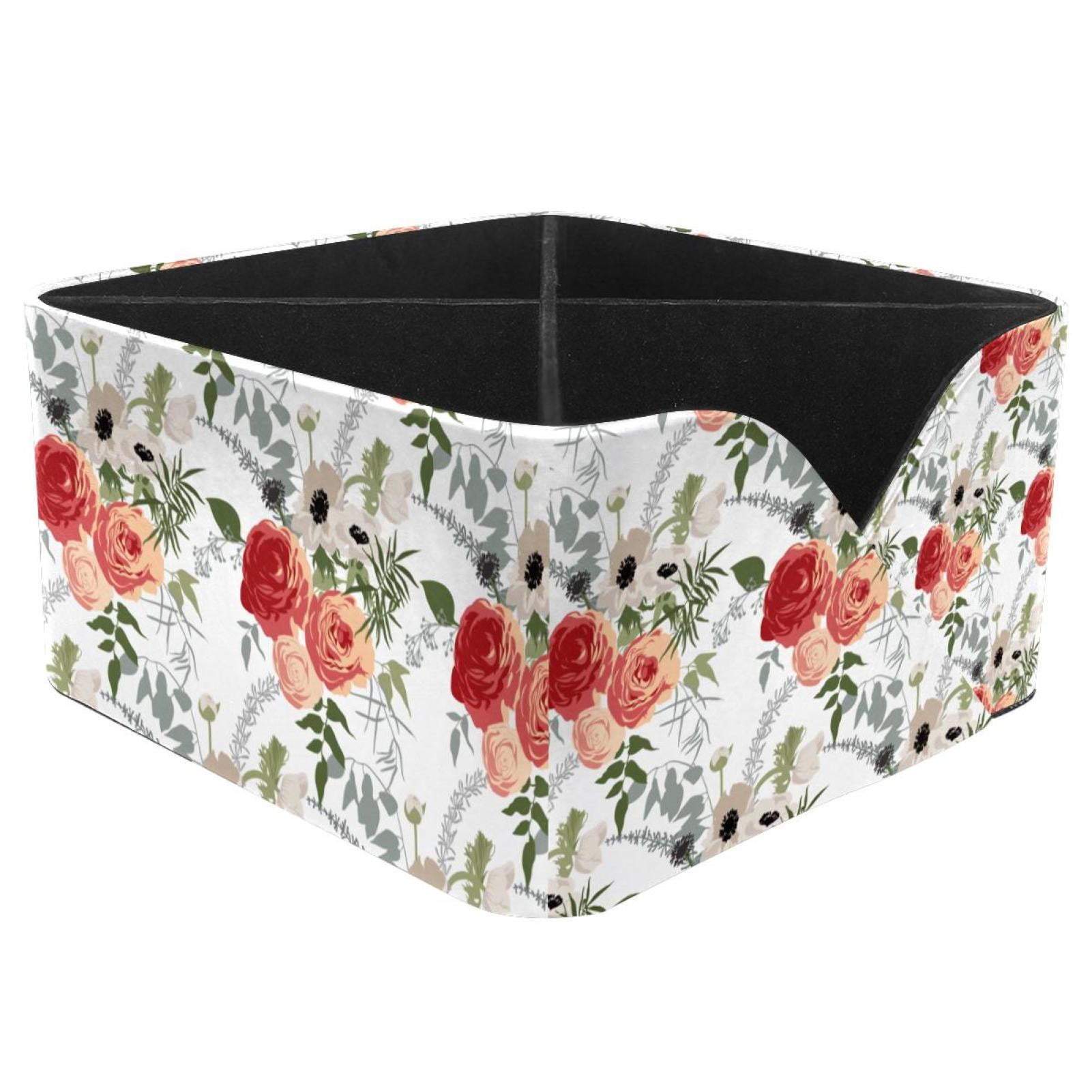 Ownta Red Pink Rose Floral Pattern Pattern Square Pencil Storage Case