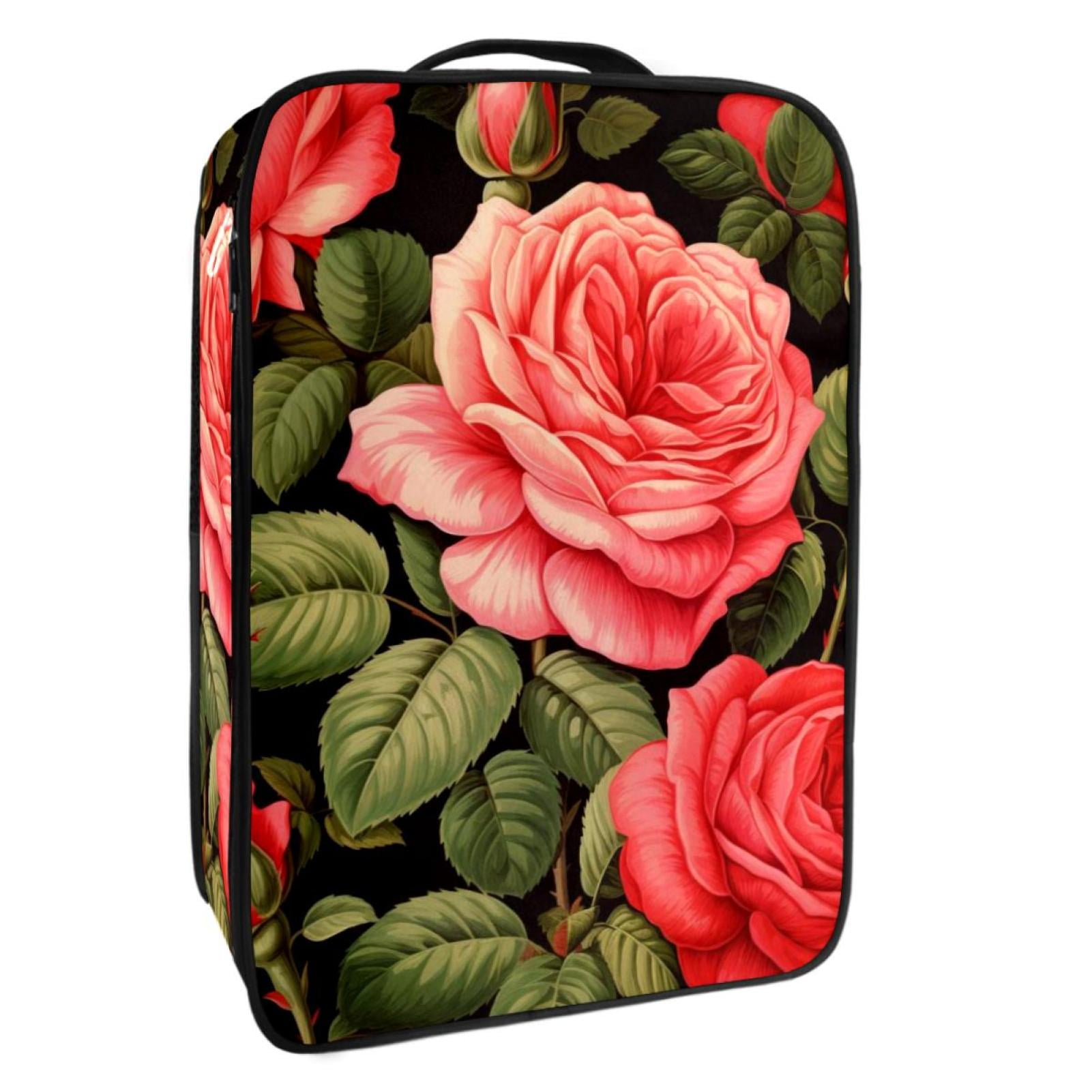 Ownta Roses Flower Pattern Premium Polyester Shoe Box Durable 9x12in