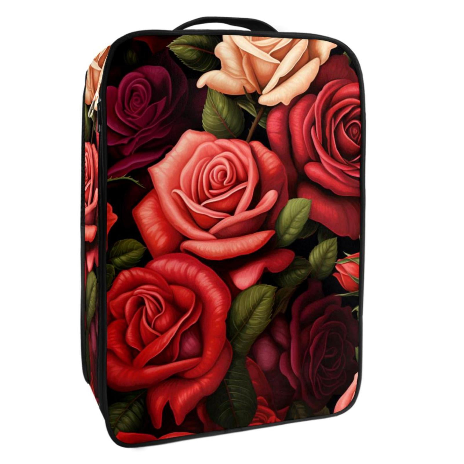 Ownta Roses Flower Pattern Premium Polyester Shoe Box Durable 9x12in