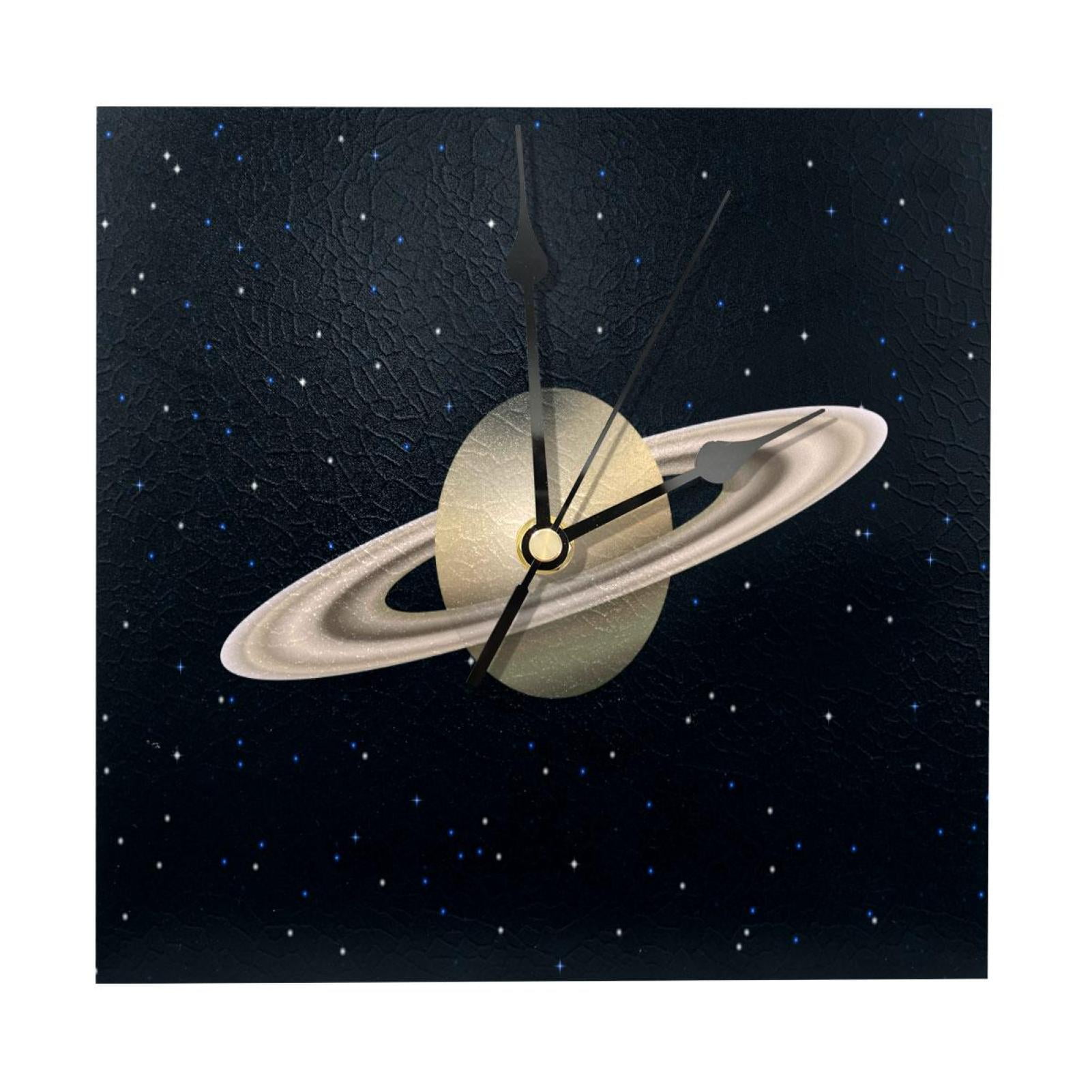 OWNTA Saturn Planet Pattern Wood Square Wall Clock, 7.87 in, Silent Non ...