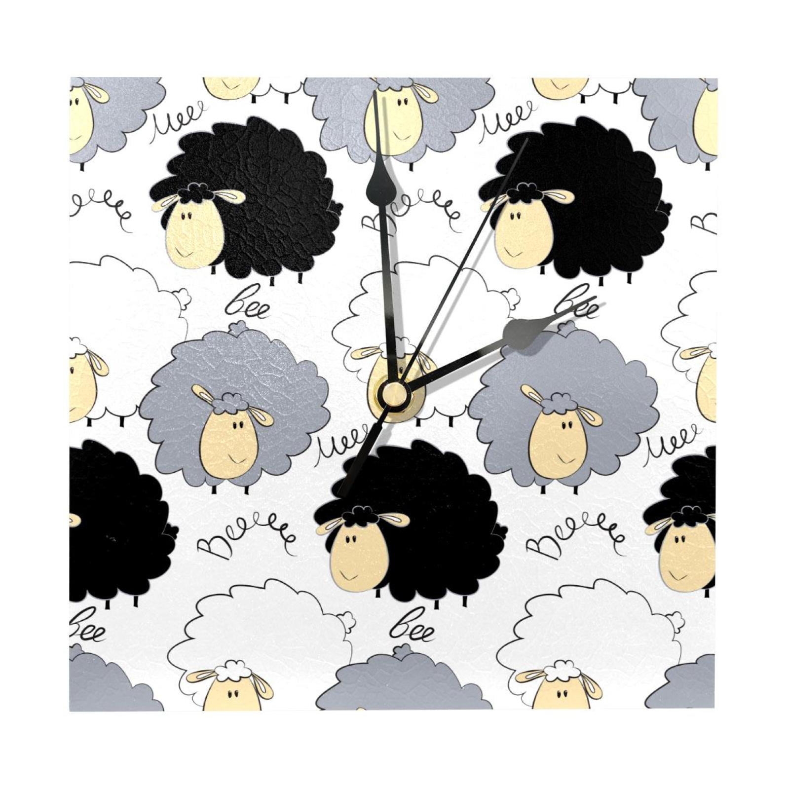 OWNTA Sheep Animal Pattern Wood Square Wall Clock, 7.87 in, Silent Non ...