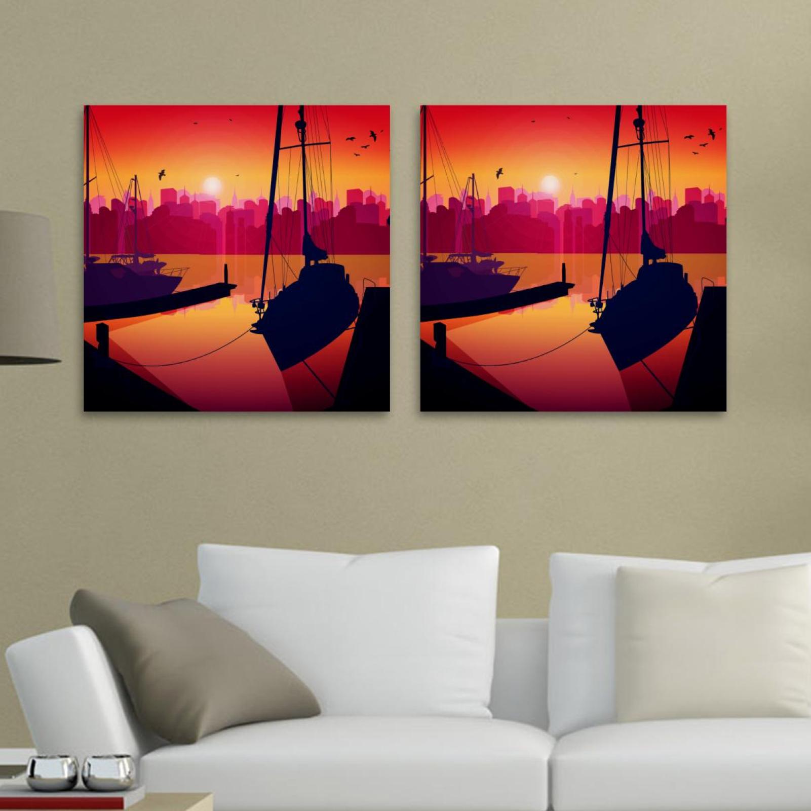 OWNTA Shipyard Sunset Pattern 2PC Canvas Wall Art Paintings for Living ...