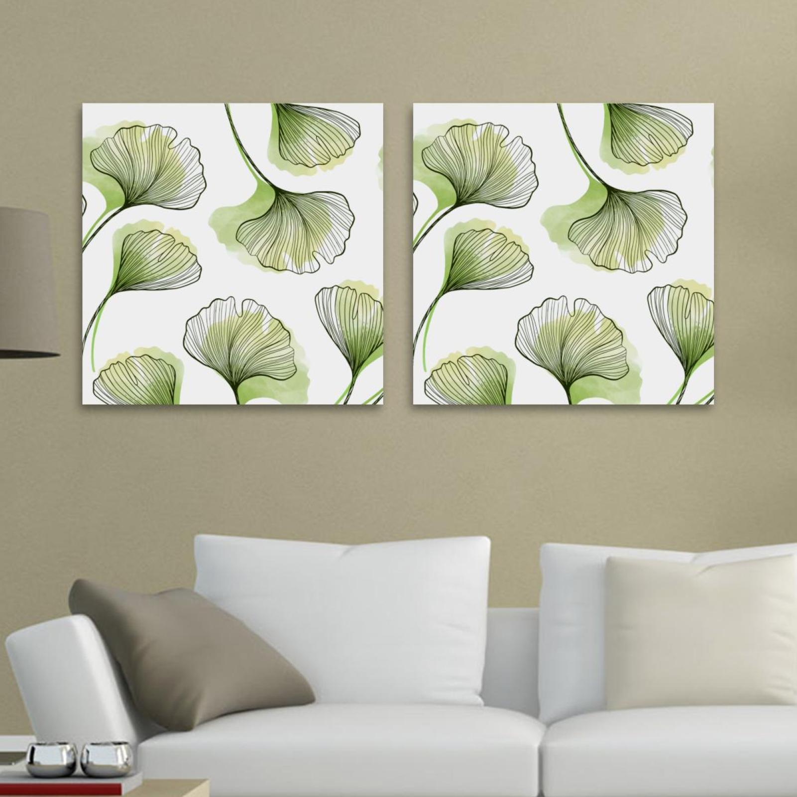 OWNTA Simple Green Pattern 2PC Canvas Wall Art Paintings for Living ...