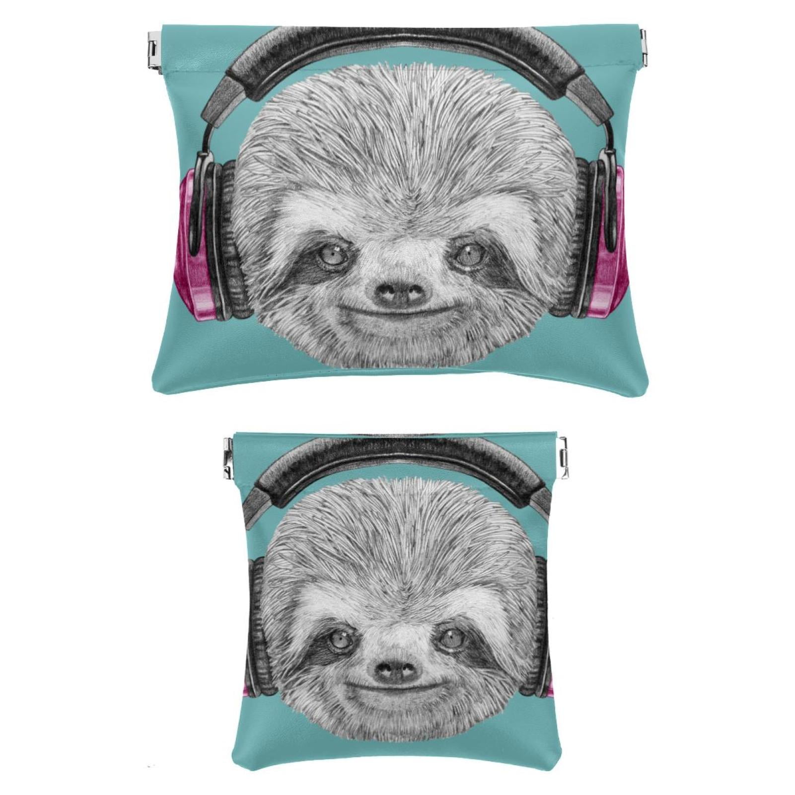 OWNTA Sloth Animal Pattern Portable 2-Pack PU Leather Makeup Bag Set ...