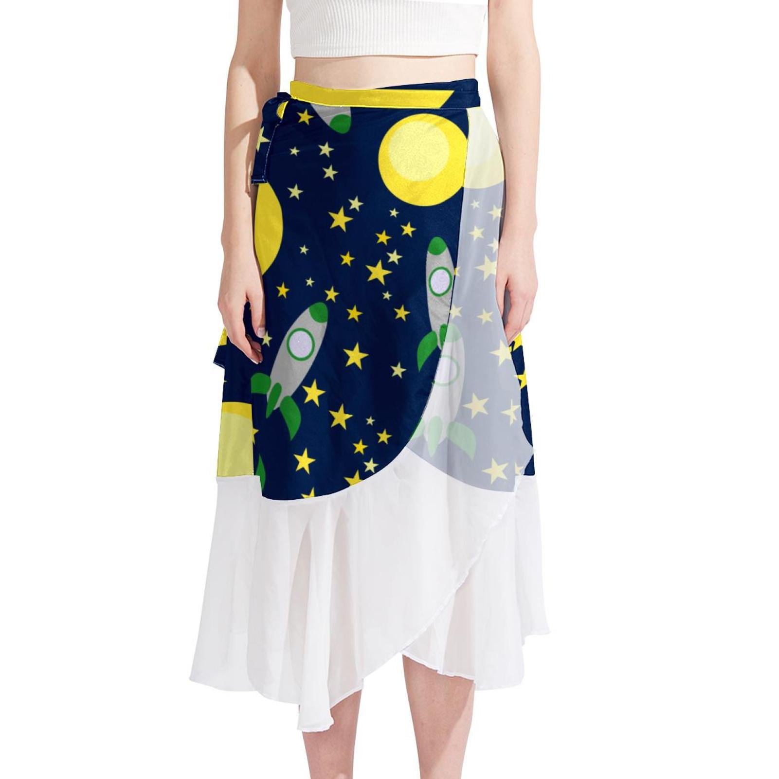 OWNTA Space Rockets Planets Pattern Stunning Chiffon Beach Skirts: Women's Breathable and ...