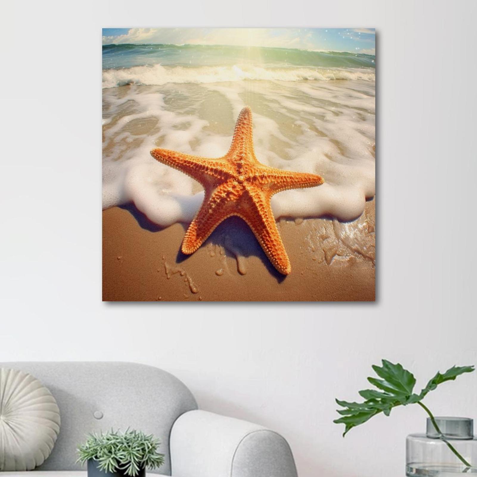 Designart 'Navy Starfish with Gold' Nautical & Coastal Premium Canvas ...
