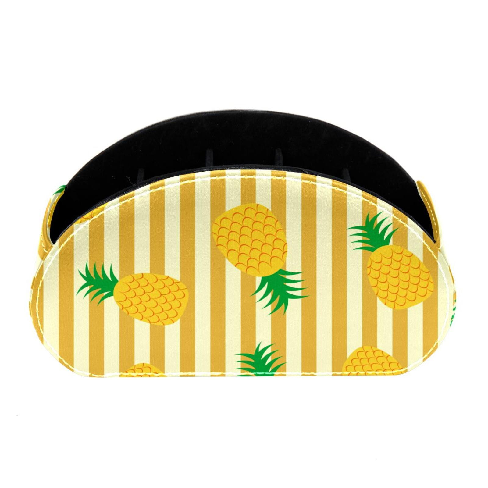 Ownta Stripe Yellow Pineapple Pattern Pvc Leather Brush Holder With