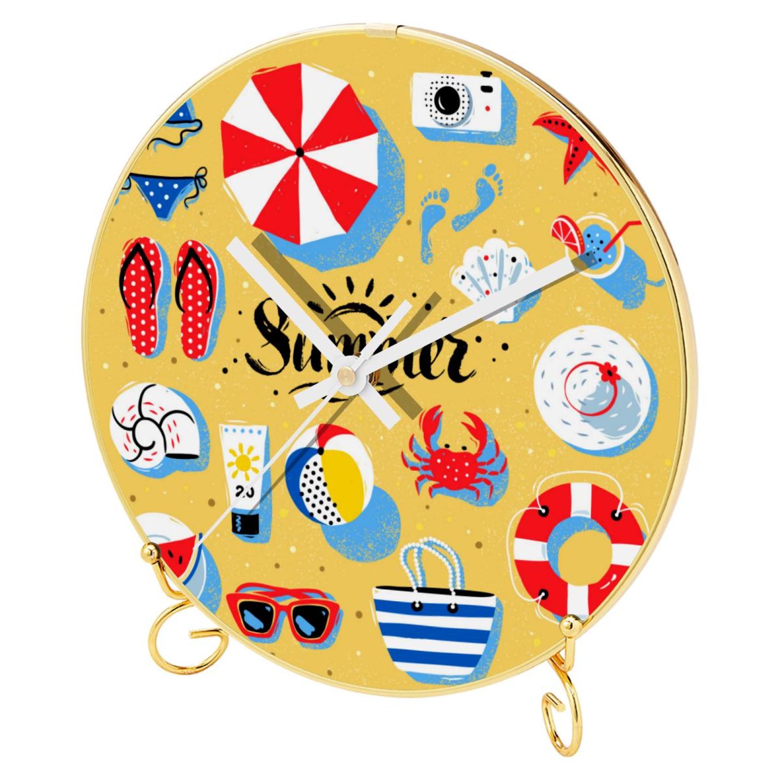 OWNTA Summer Beach Pattern Round Printed Wall Clocks with Hooks and ...