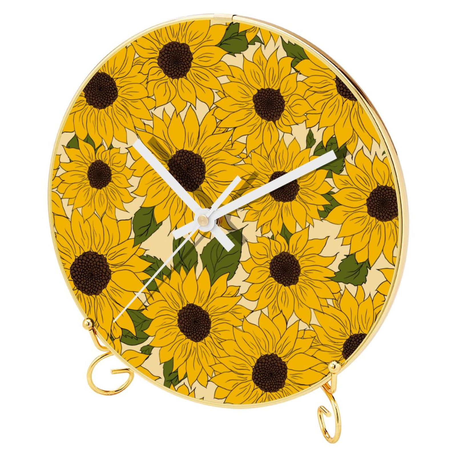OWNTA Sunflower Pattern Round Printed Wall Clocks with Hooks and Gold ...