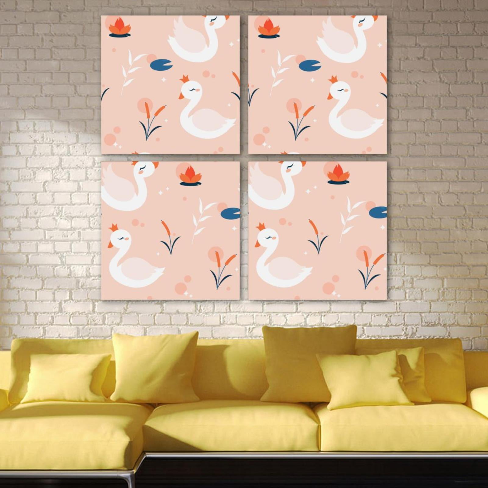 OWNTA Swams Pattern 4PC Frameless Canvas Wall Art Paintings for Living ...