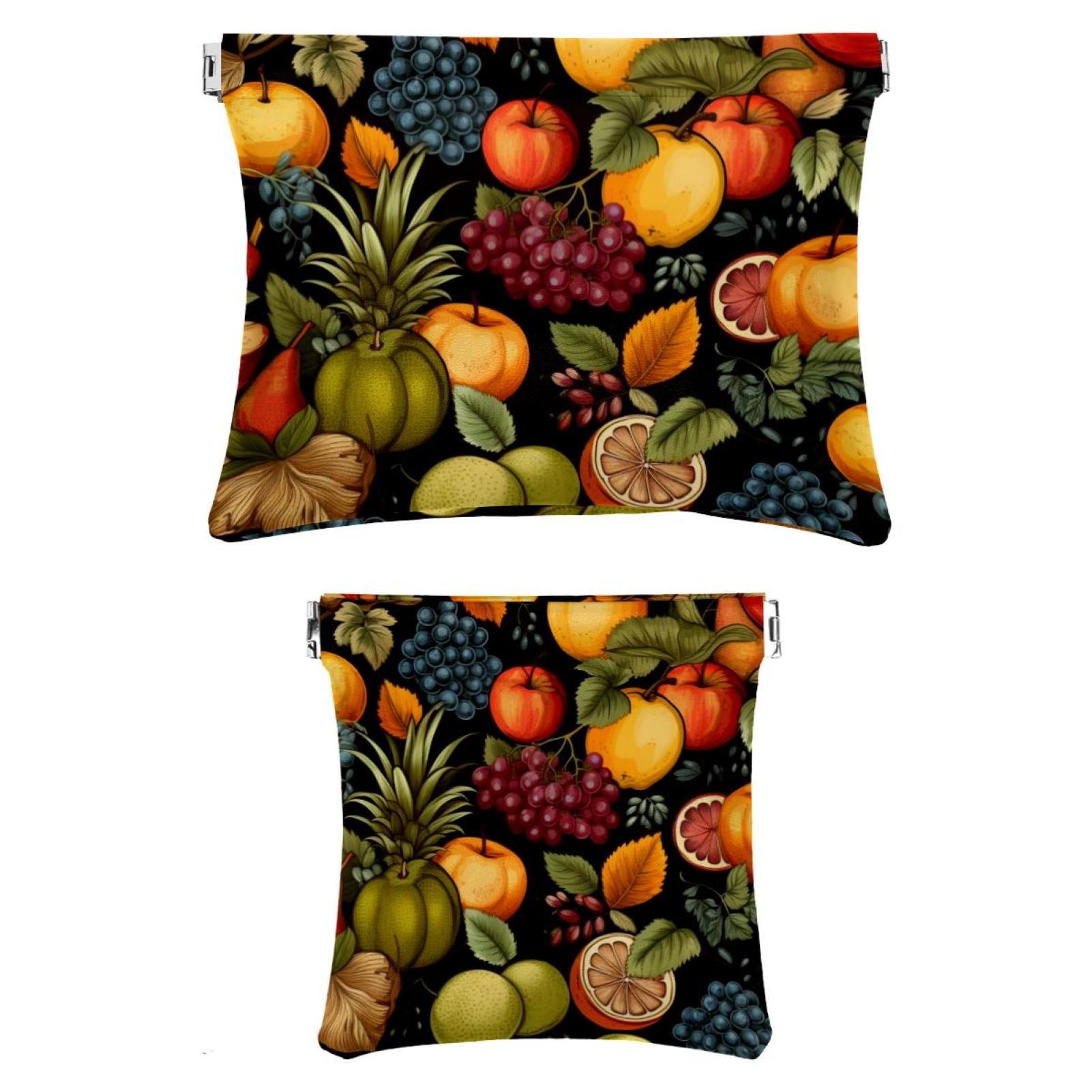 Ownta Thanksgiving Fruits Pattern Portable 2 Pack Pu Leather Makeup Bag